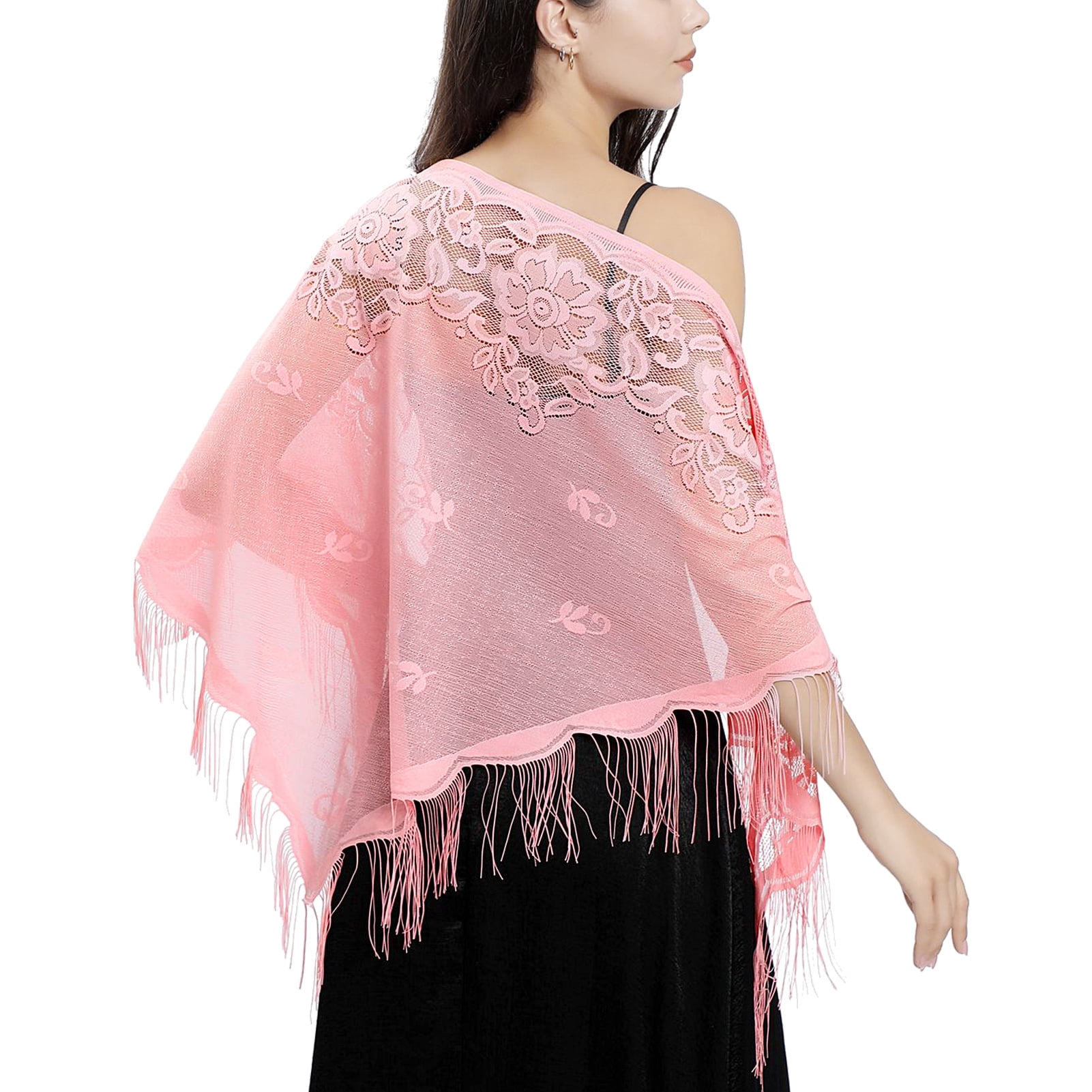 Ladiery Triangle Lace Shawls and Wraps for Evening Dresses with Tassels ...