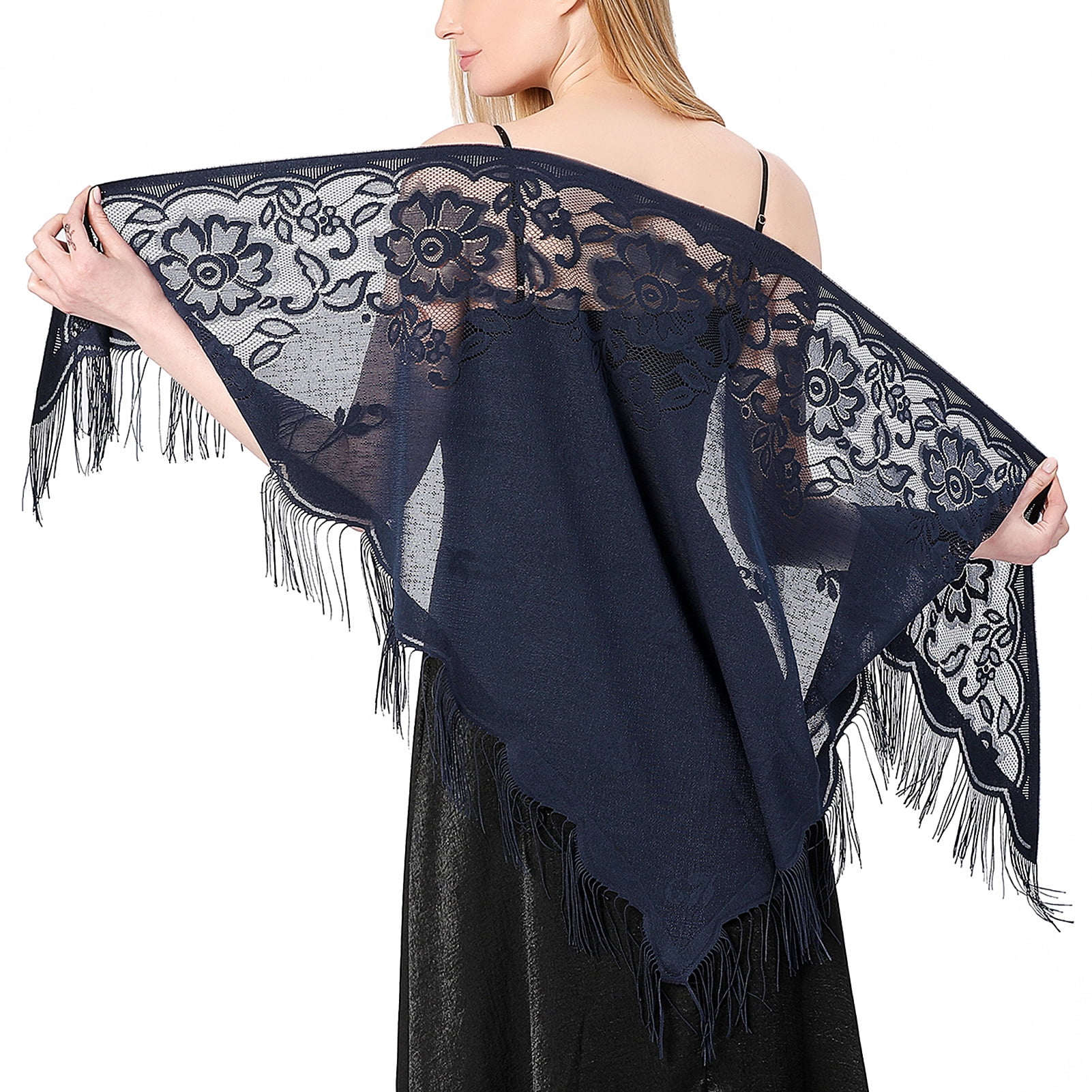 Ladiery Triangle Lace Shawls and Wraps for Evening Dresses with Tassels ...