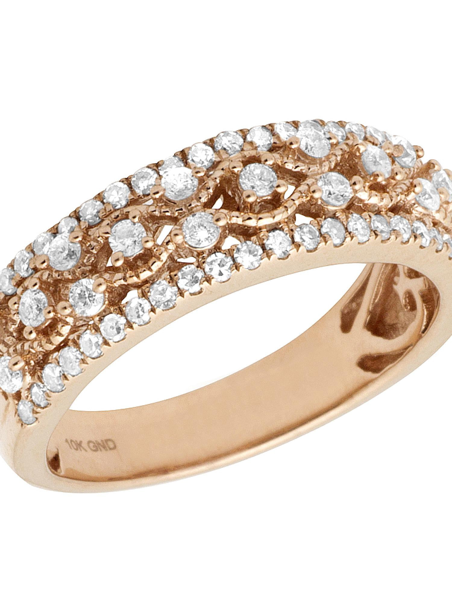 Ladies 10K Rose Gold Real Diamond Vine Designer Engagement Ring Band ...