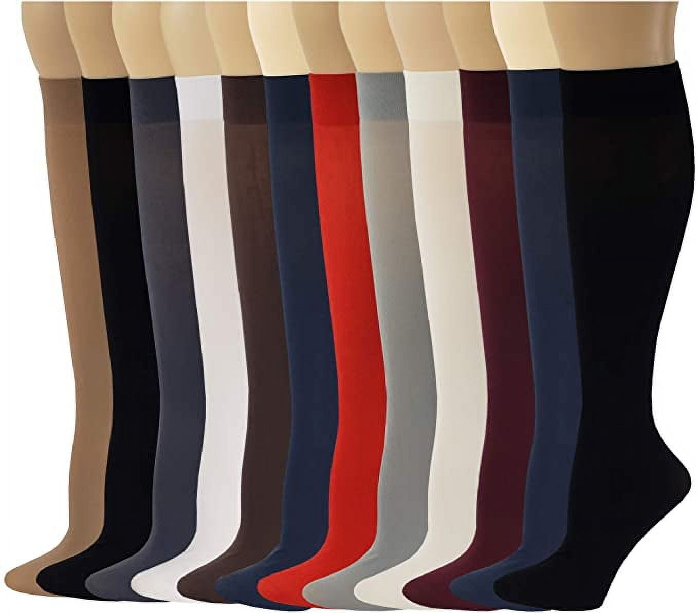 Sumona Ladies 12 Pairs Multi Color Pack Nylon Opaque Trouser Knee High ...