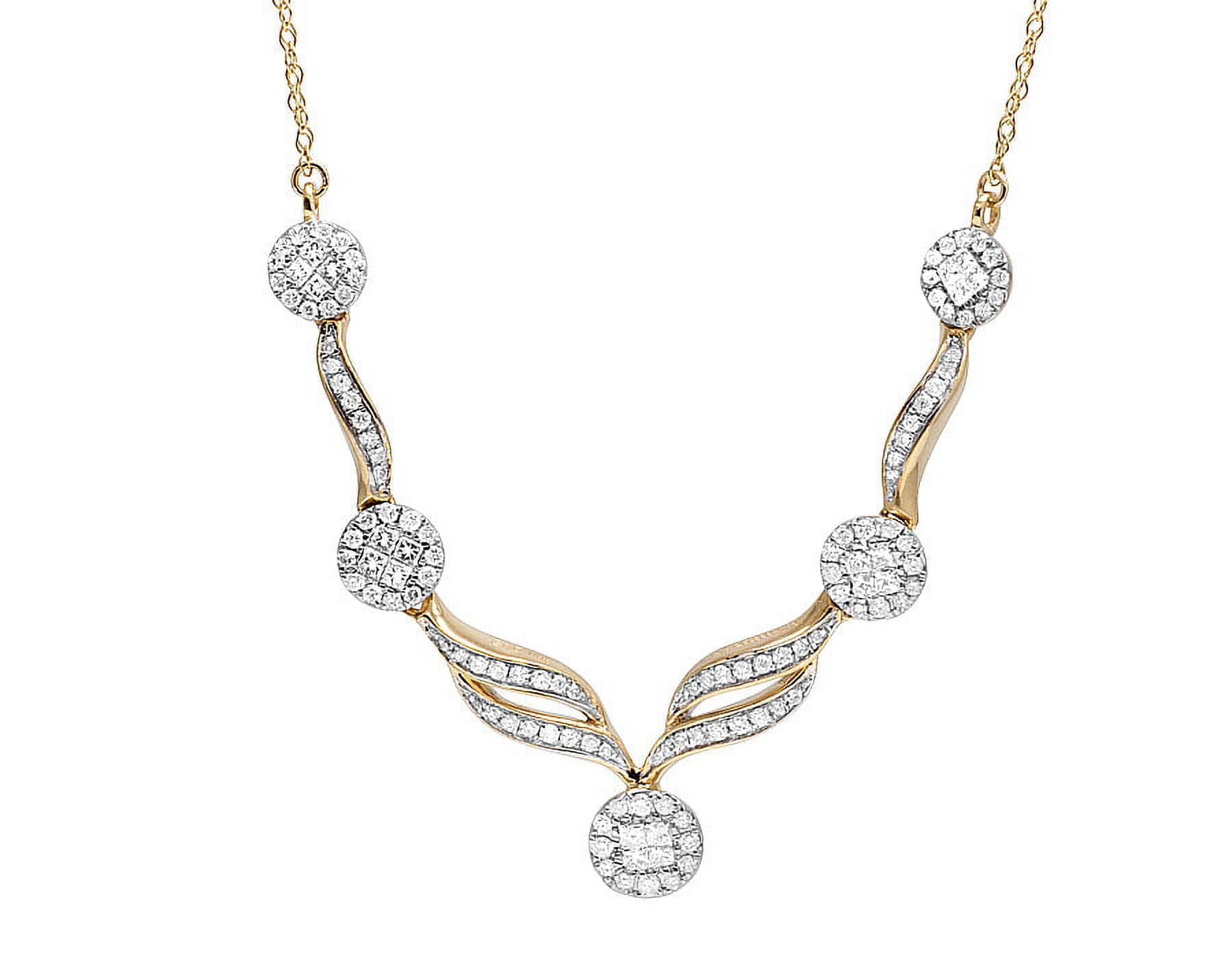 Ladies 14K Yellow Gold Real Diamond Floral Necklace 1.5 ct