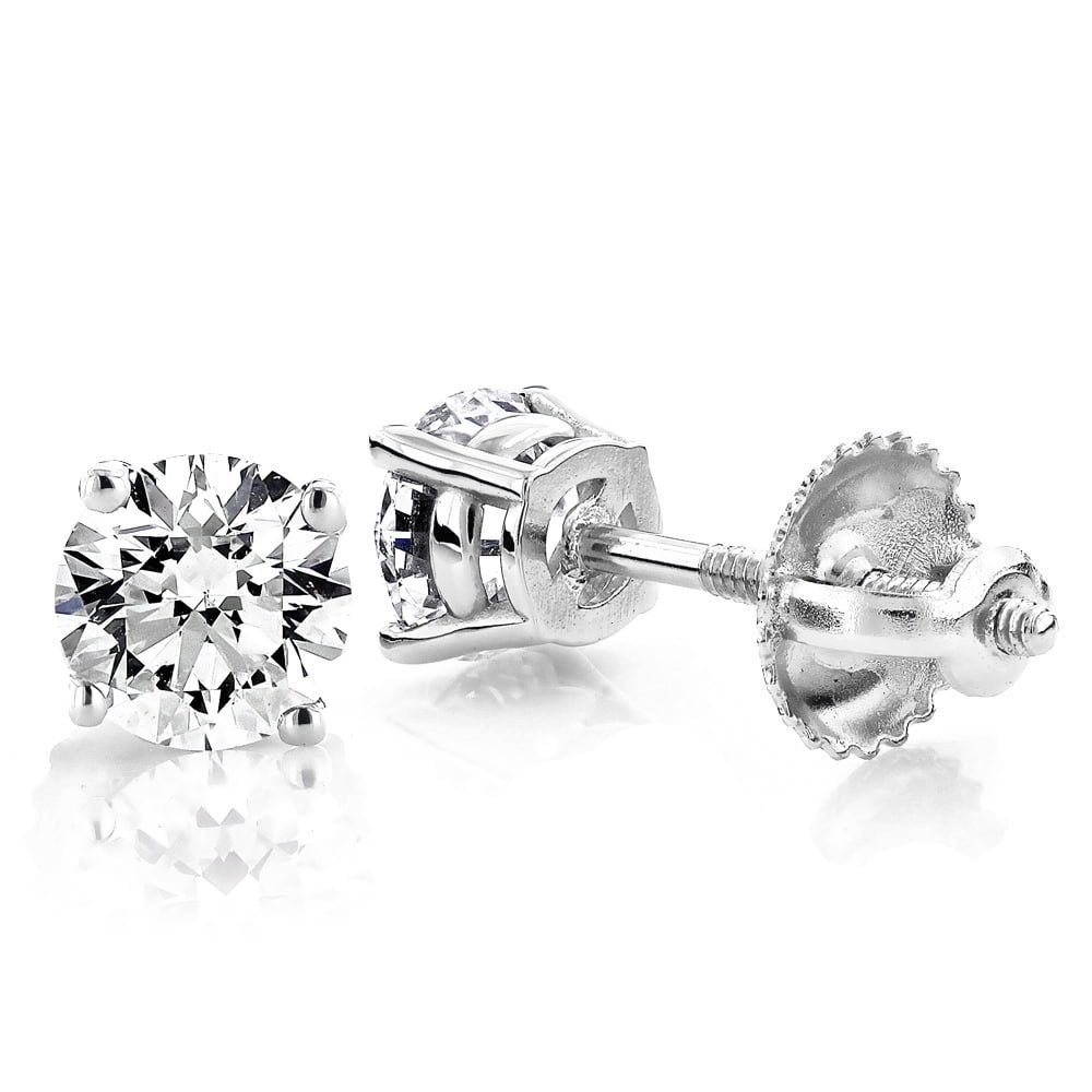 Ladies 14k Natural 1.5 Ctw Diamond Stud Earrings Round Cut For Her White Gold