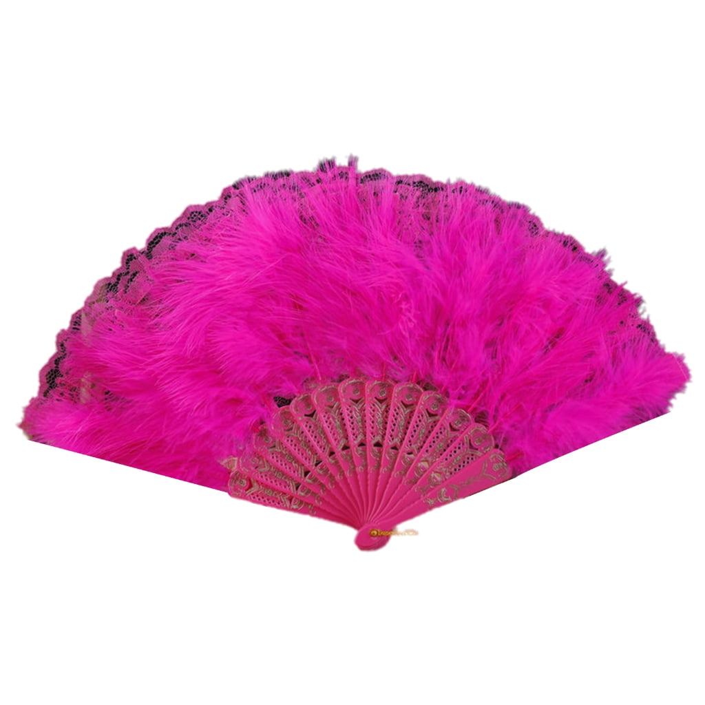 Ladies 1920s Styles Flapper Feathered Fan Folding Handheld Fan with ...