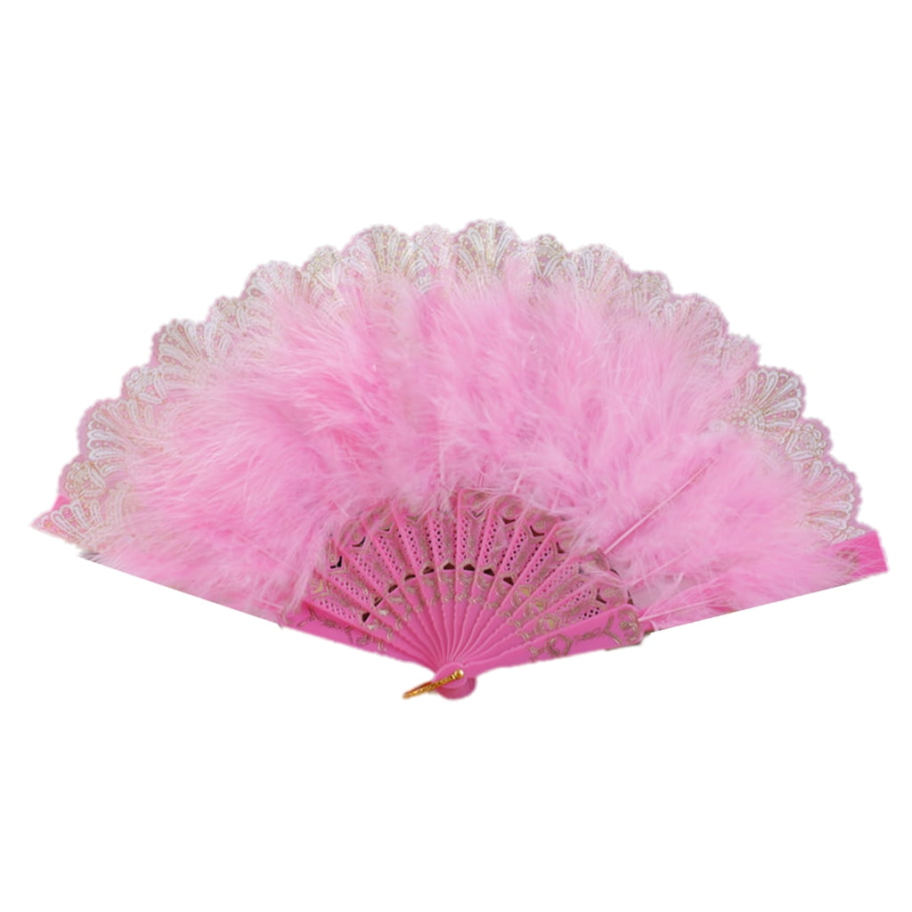 Ladies 1920s Styles Flapper Feathered Fan Folding Handheld Fan with ...