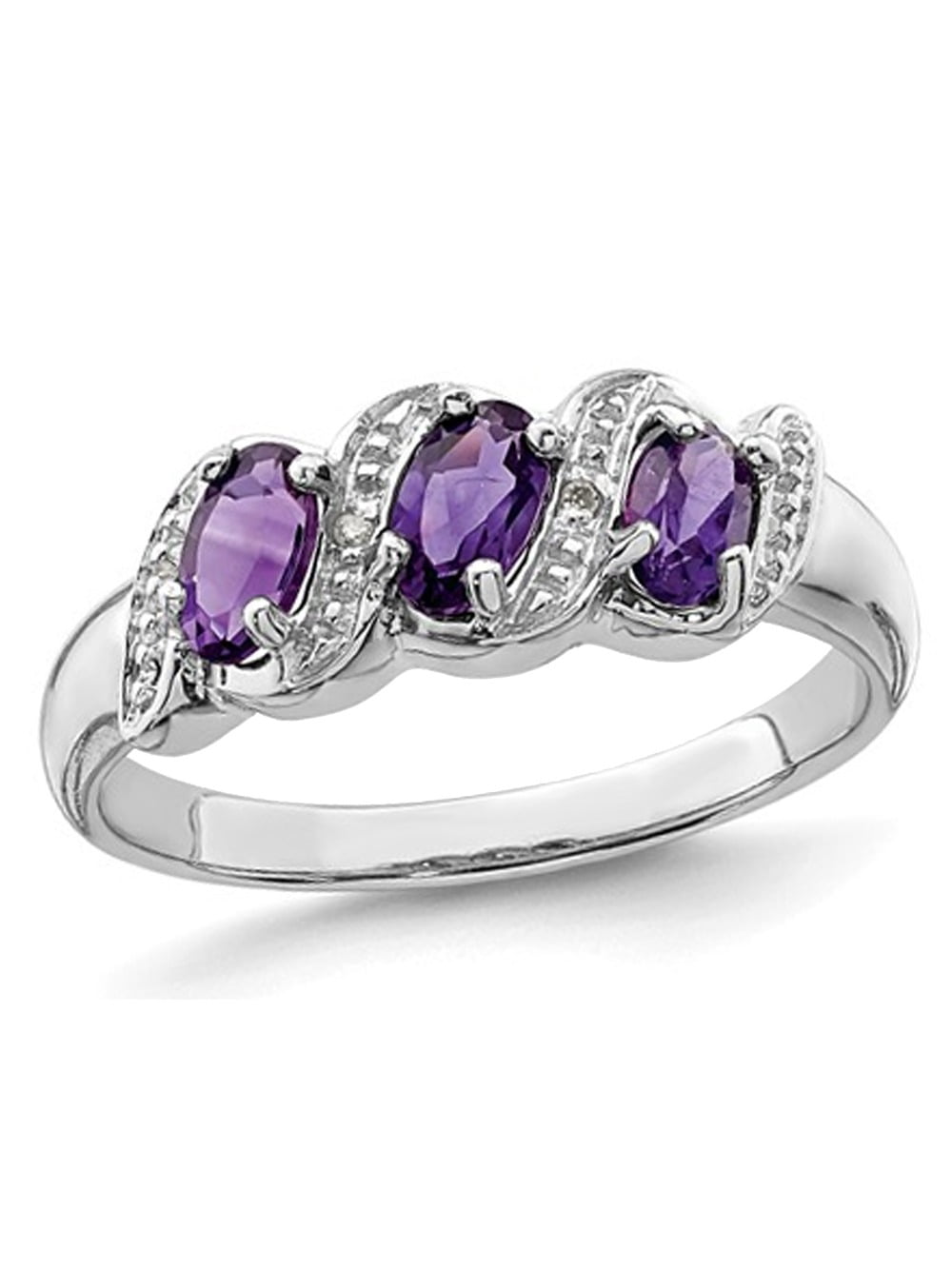 Ladies 3/5 Carat (Ctw) Three Stone Amethyst Ring in Sterling Silver ...