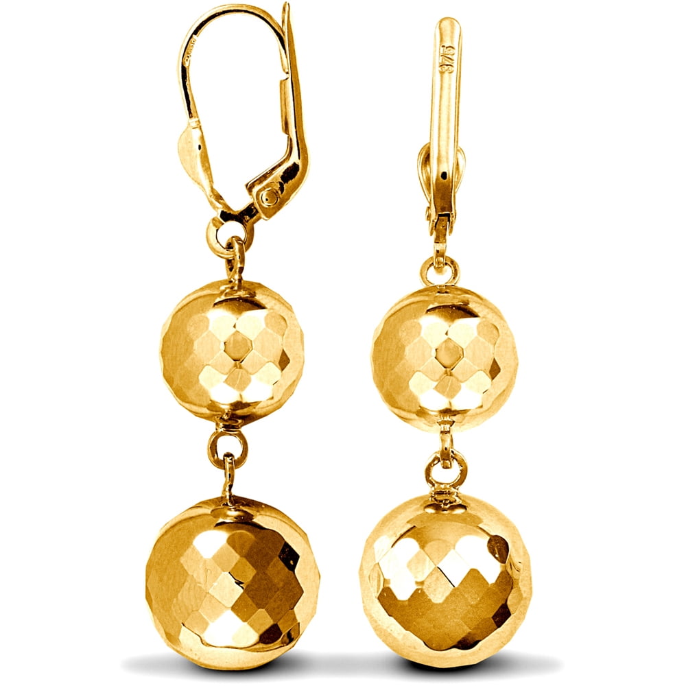 Ladies 9ct Gold Jewelco London Double Disco Ball Drop Earrings ...