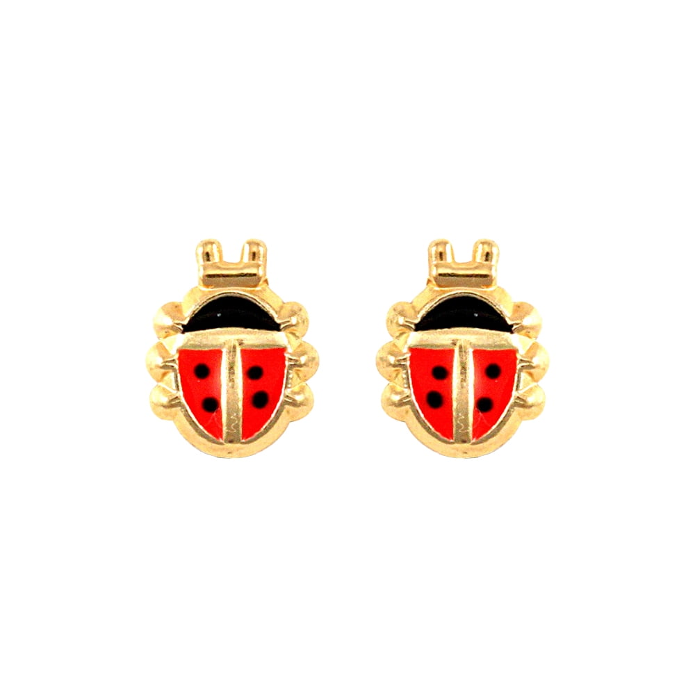Ladies 9ct Gold Jewelco London Enamel Ladybird Ladybug Stud Earrings ...