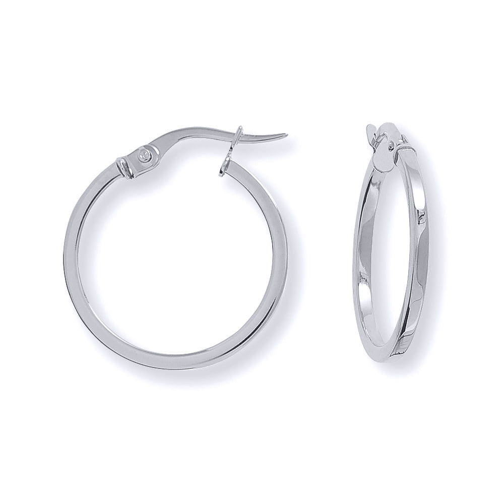 Ladies 9ct White Gold Jewelco London 1.5mm Square Tube Round Hoop ...