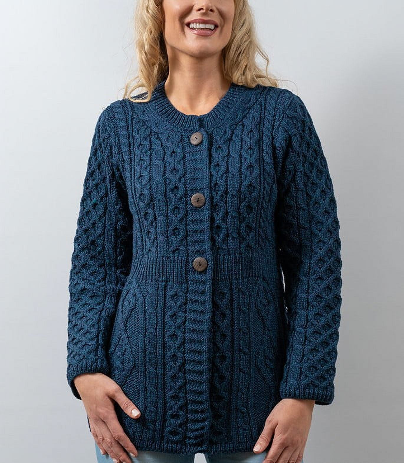 Ladies A Line Aran Wool Sweater Cardigan - Walmart.com