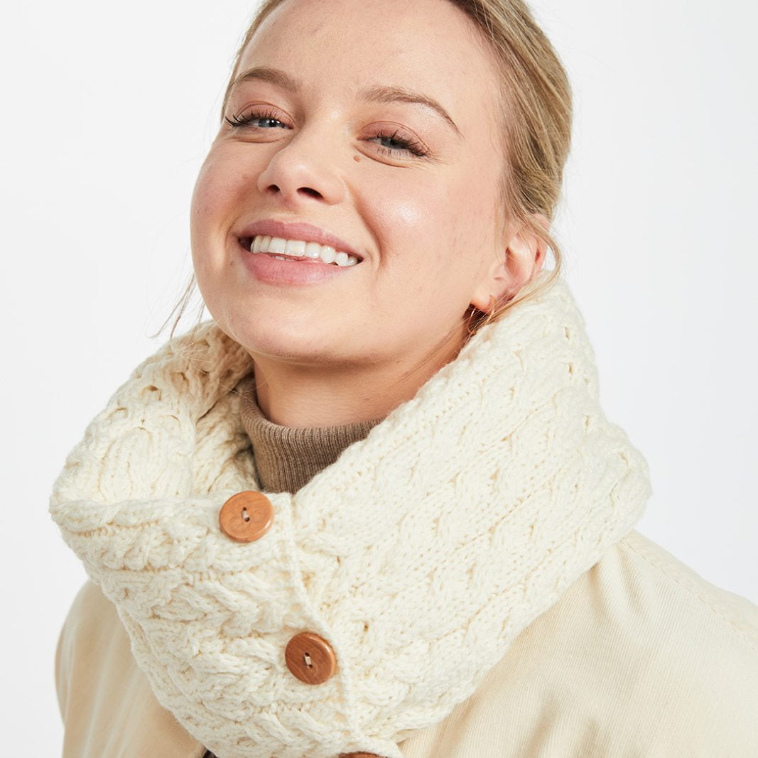 Ladies Adult Irish Wool Snood Scarf- One size, White Made By Aran ...