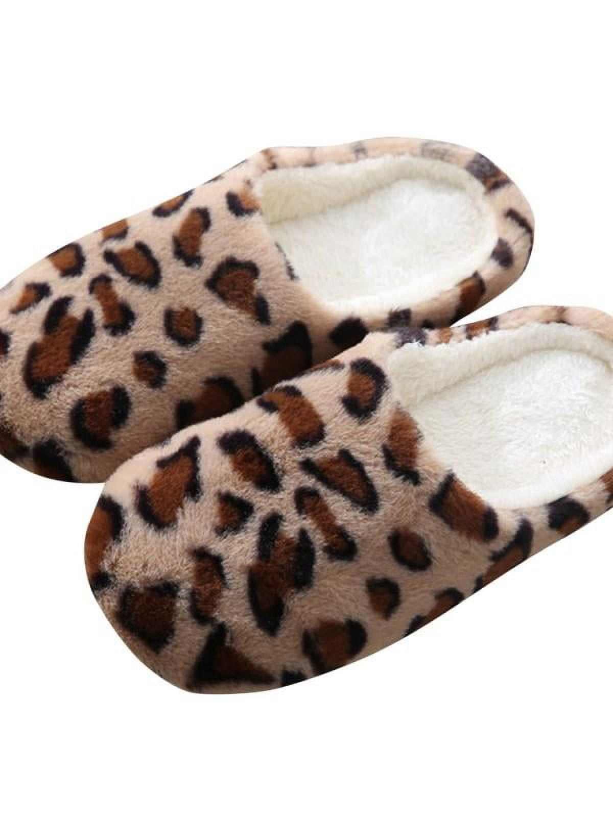 Ladies All Over Plush Slippers, Women's Leopard Tie-dye Slippers ...