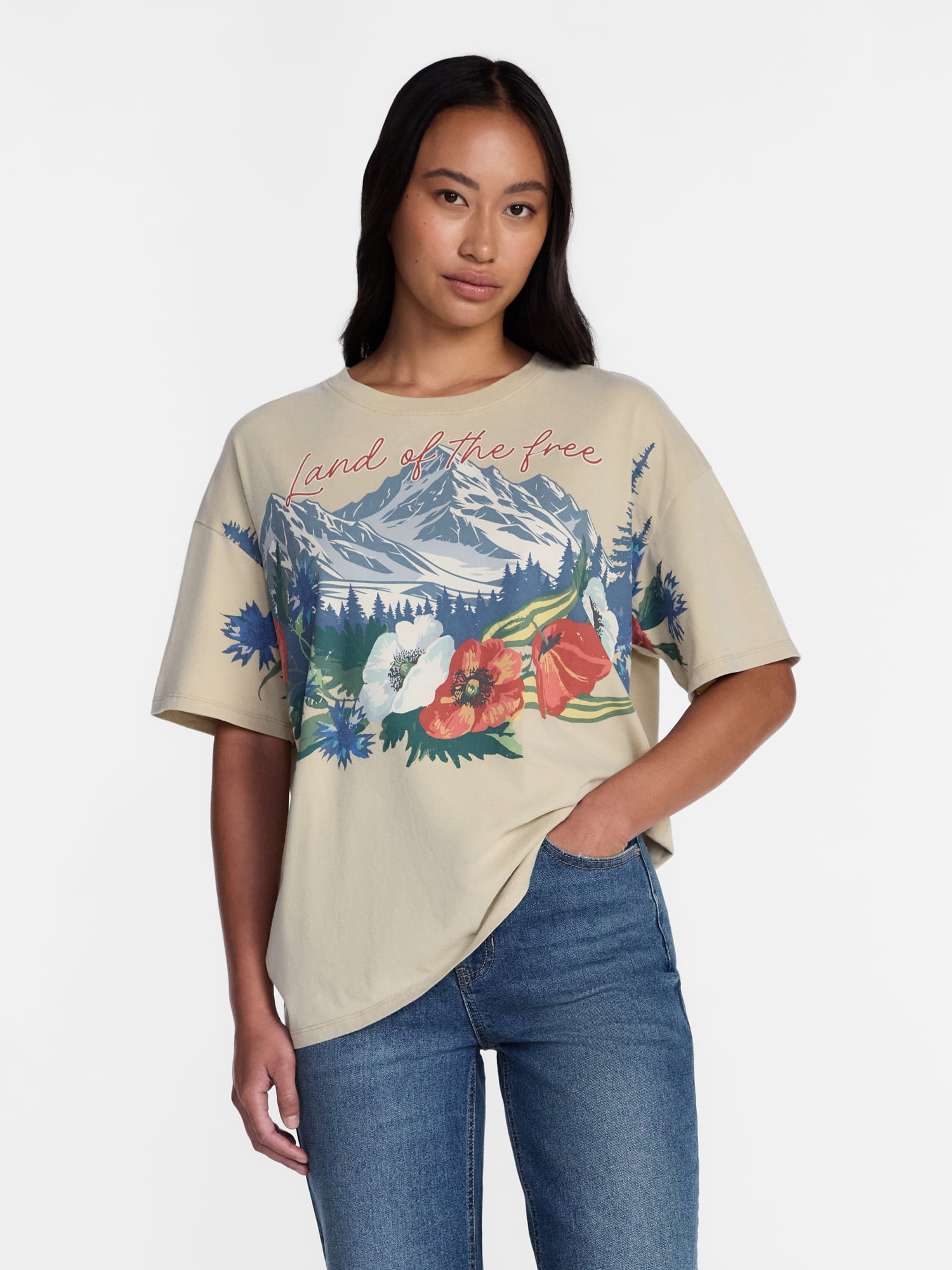 Americana Landscape Women's Graphic Cotton Tee with Short Sleeves from ...