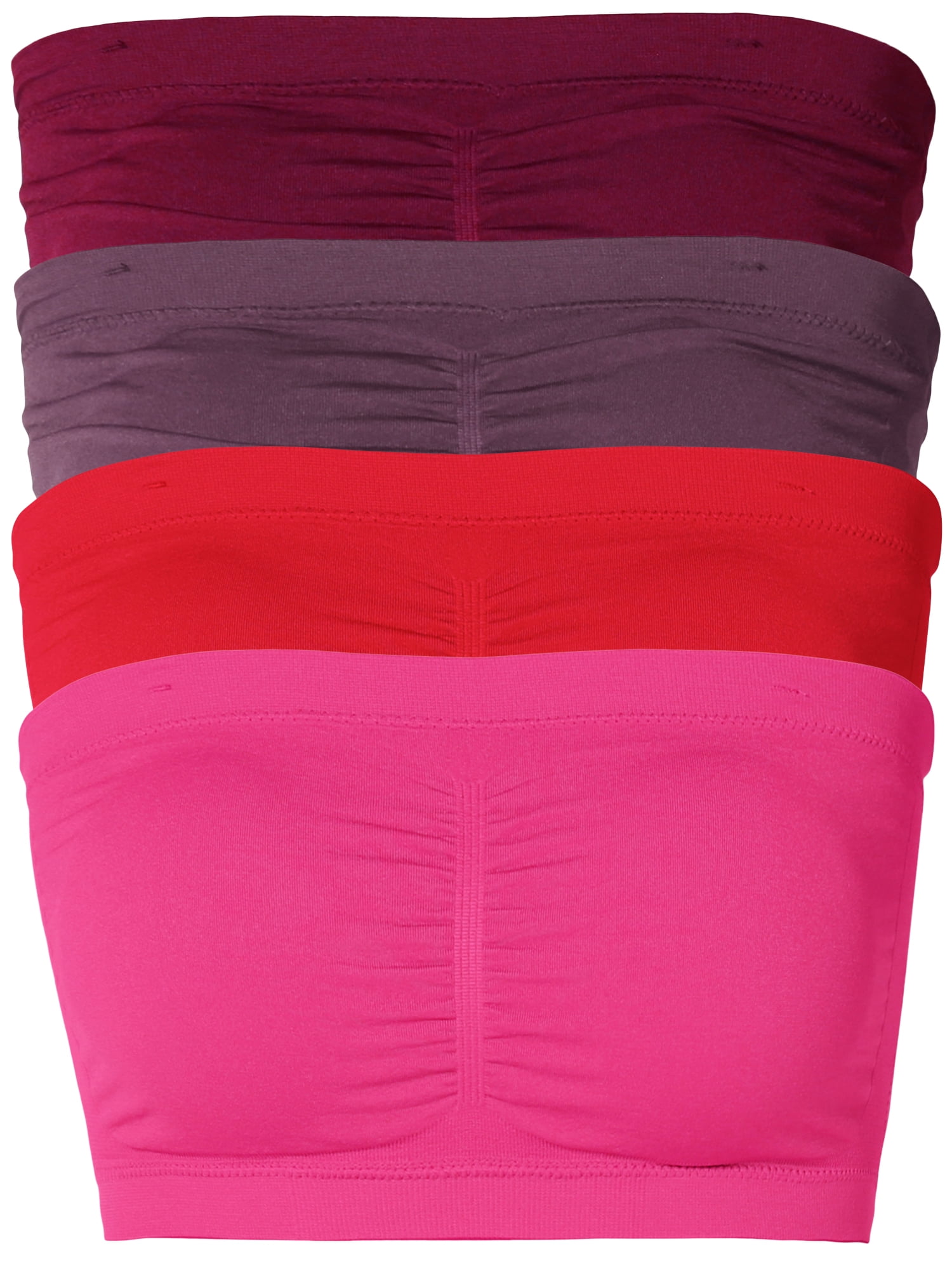 Ladies Basic 7" Seamless Padded Tube Top Sports & Fitness Bra Bandeau ...