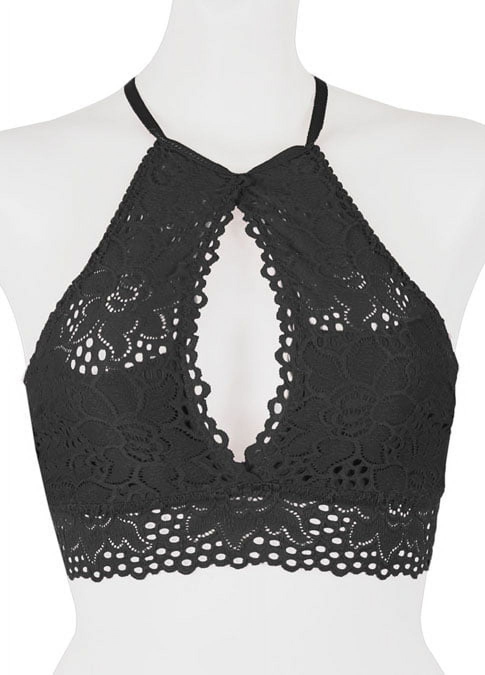Ladies Black Halter Neck Keyhole Front & Back Bralette - Walmart.com