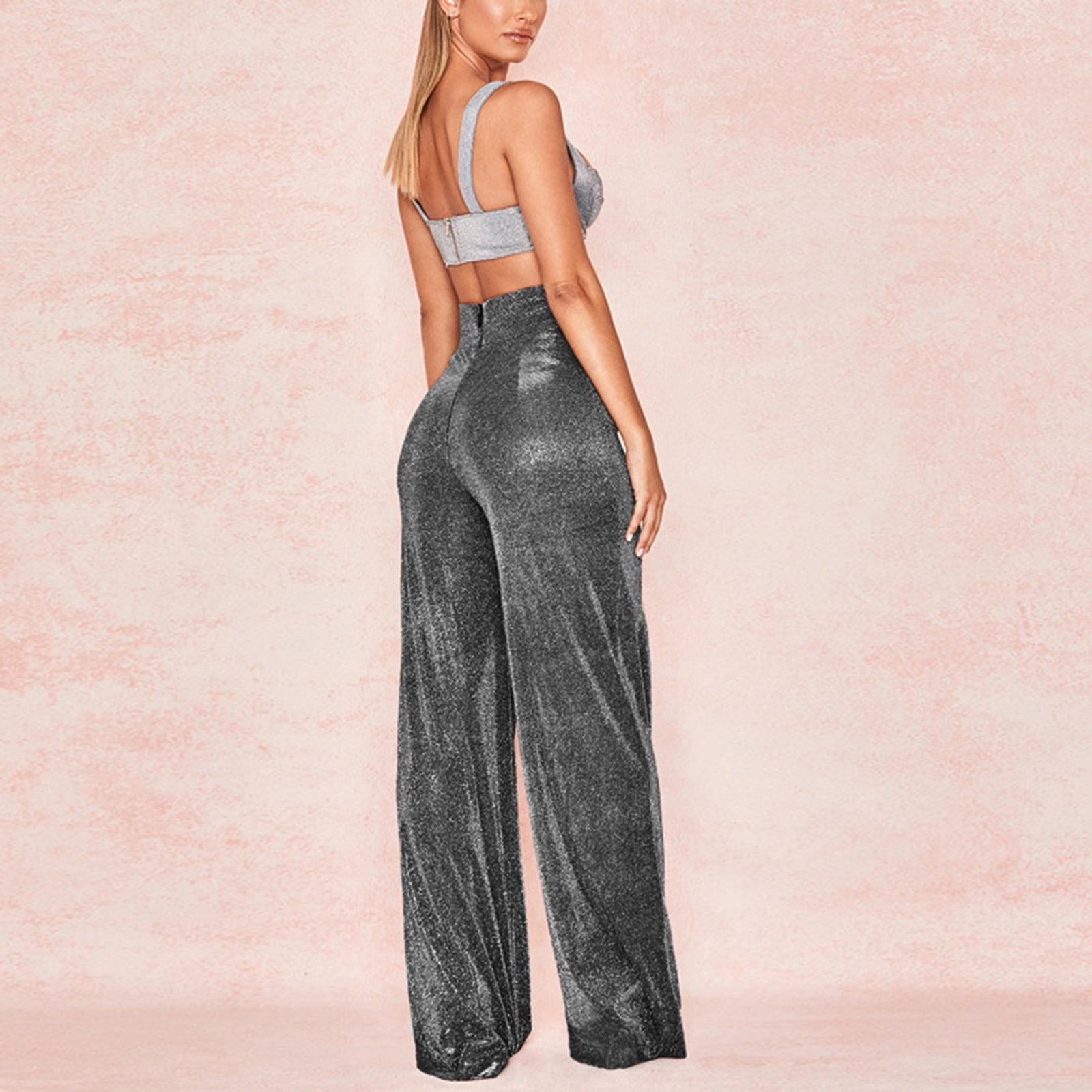 Ladies Bright Silk High Waist Drape Zip Wide Leg Flared Pants Petite ...