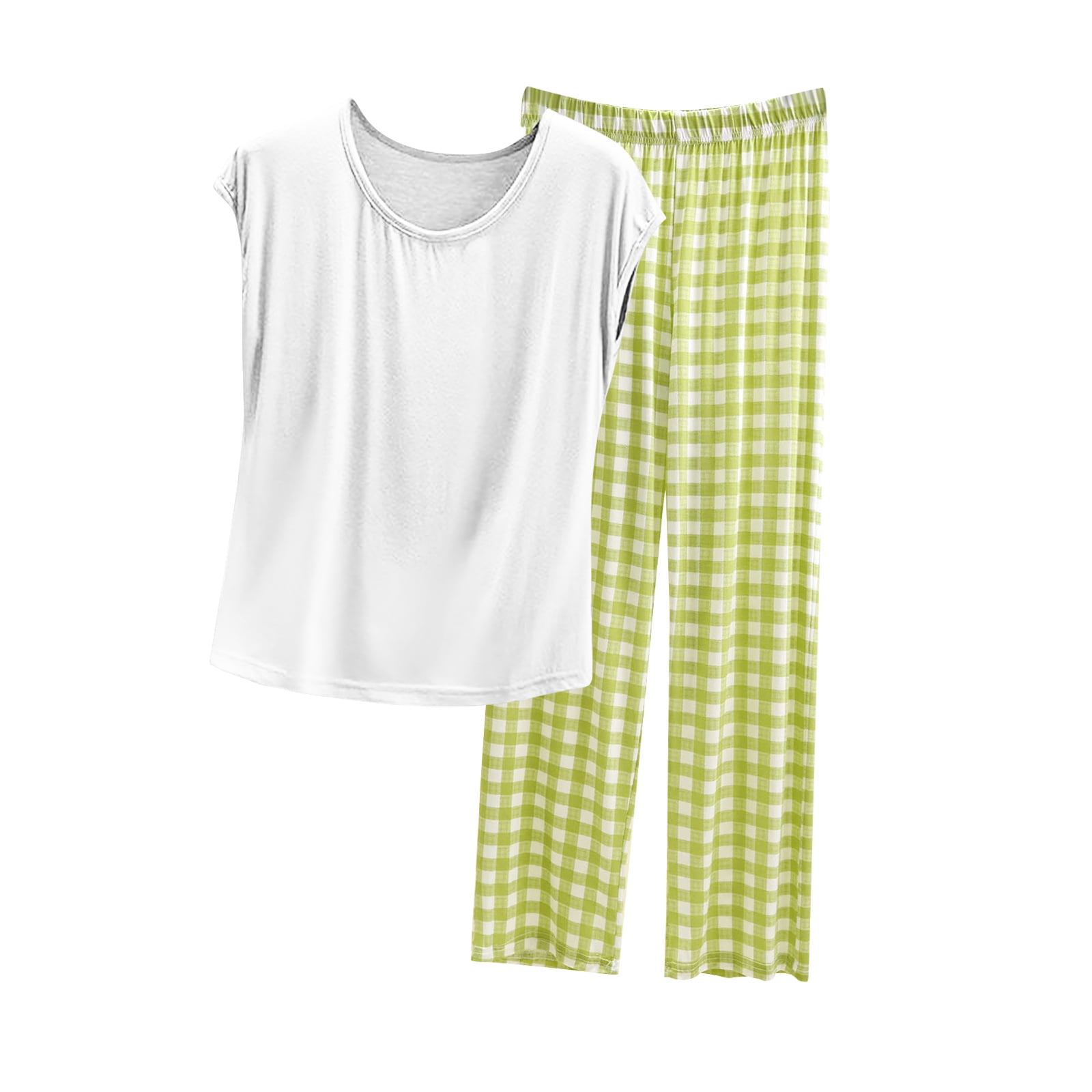 Ladies' Casual Comfortable Crew Neck Solid Top with Plaid Pants Plus ...