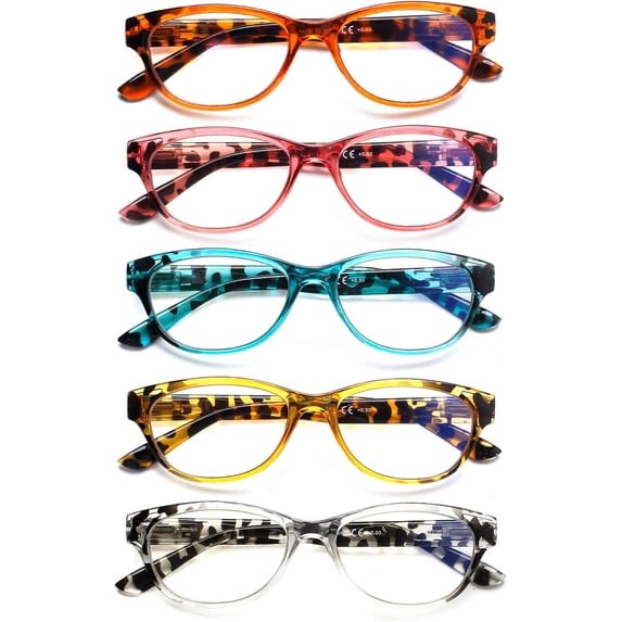 Ladies Cat Eye Reading Glasses 5 Pairs Blue Light Blocking Spring Hinge ...