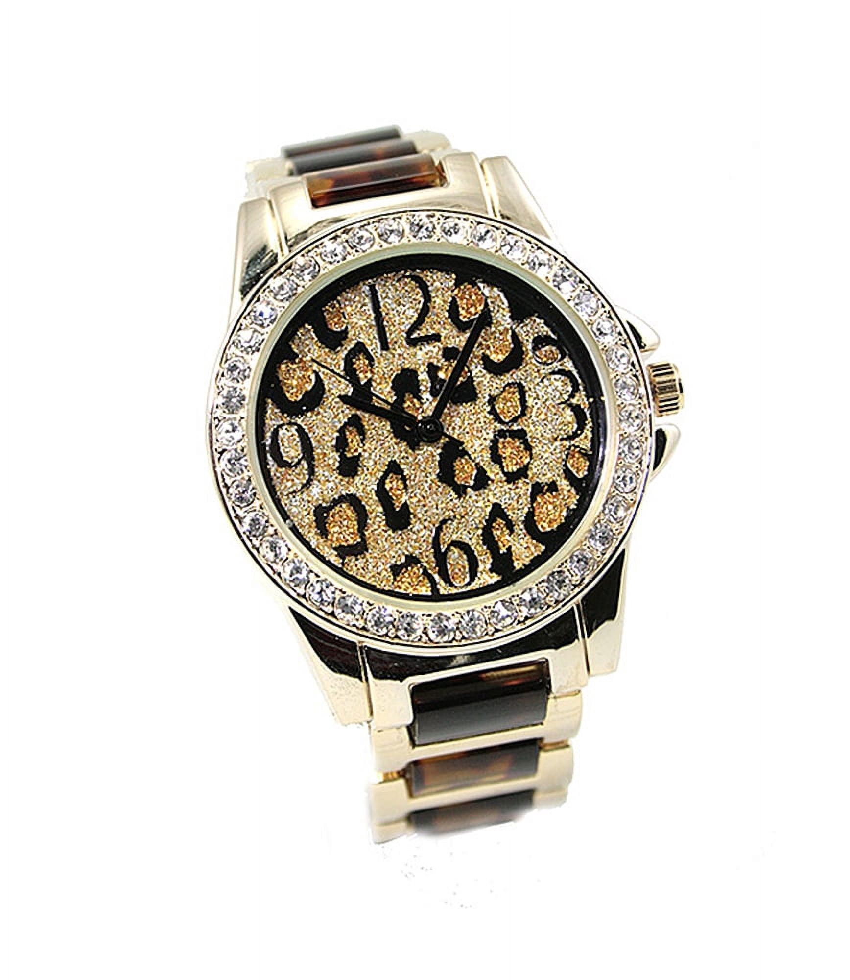 Ladies Cheetah Spotted bling dial Gold-tone clubbing watch 36mm 11mm ...