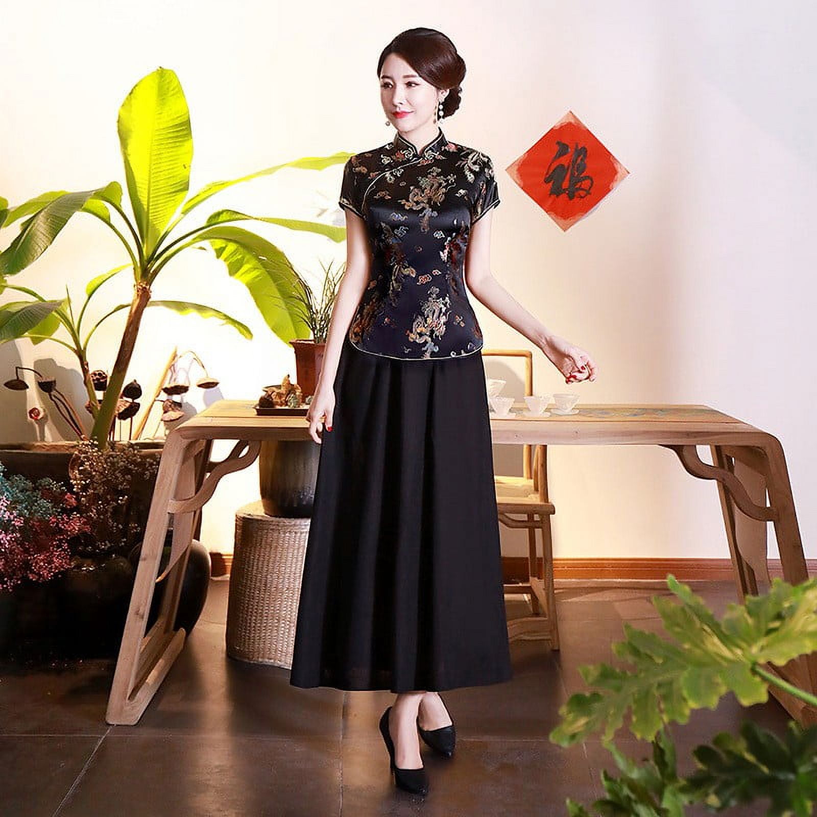 Ladies Chinese Tops Dragon Phoenix Traditional Tang Style Blouse Satin ...