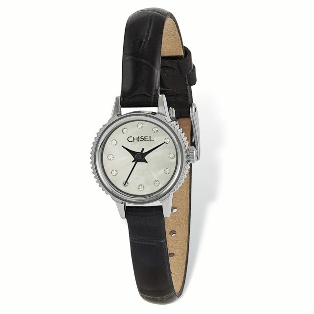 Ladies Chisel Stainless Steel Black Leather Strap Watch - Walmart.com