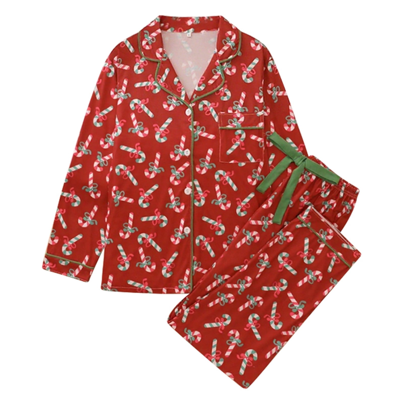 Ladies Christmas Pajamas Silk Satin Soft Sleepwear Outfits Button Down ...
