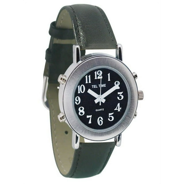 Ladies Chrome Talking Watch - Black Face, Leather Band - Walmart.com