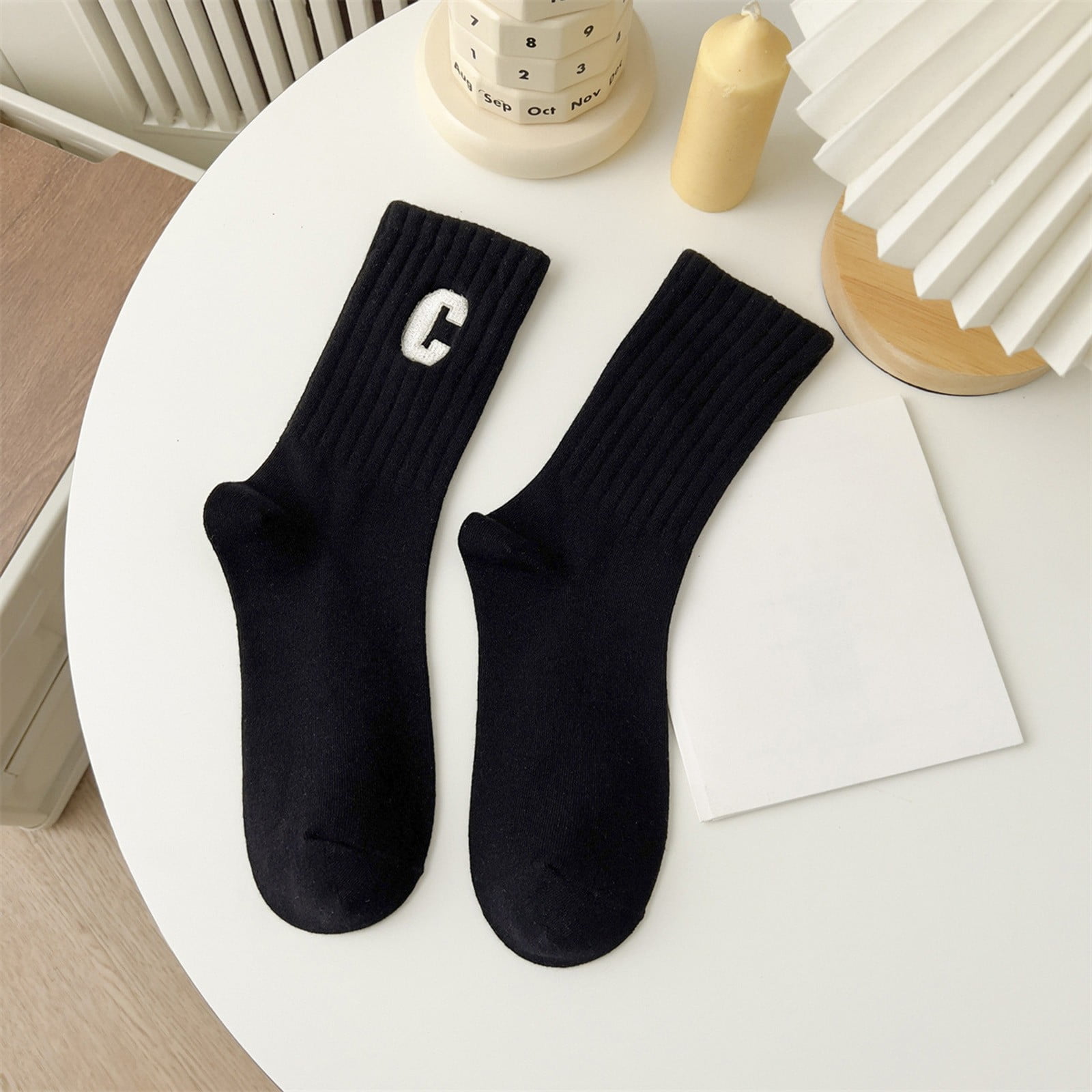 Ladies Combed Embroidered Letter Big C College Style Sports Socks Socks ...