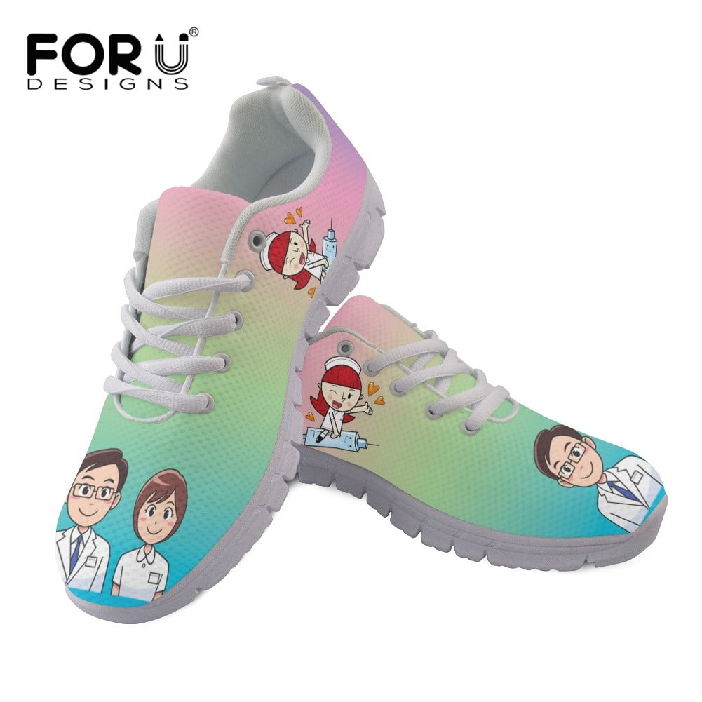 Ladies Comfort Lace-up Flat Shoes Cute Cartoon Nurse Doctor Pattern ...