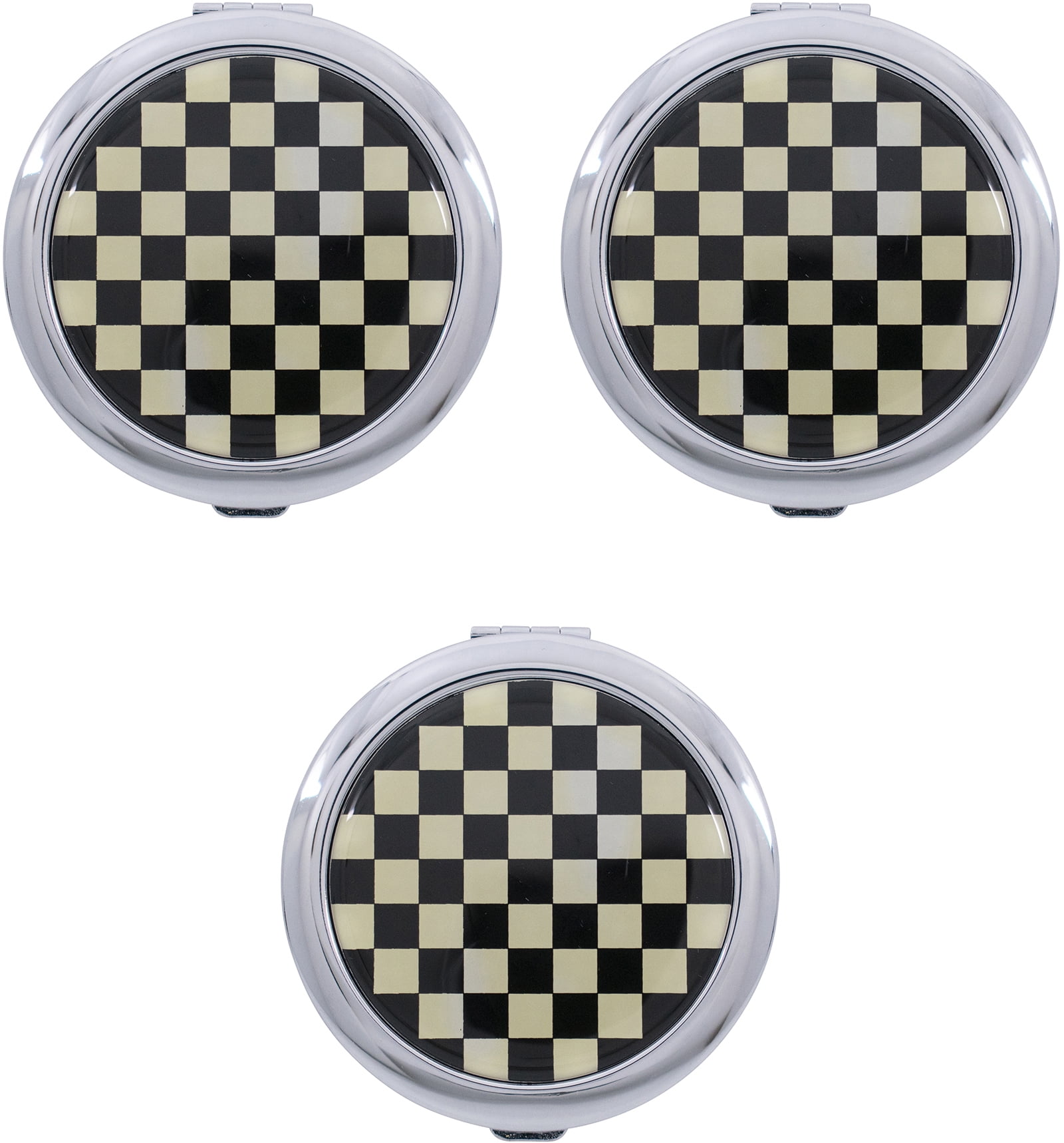 Set of 3 Double Sided Magnifying Round Compact Mirrors With Printed ...