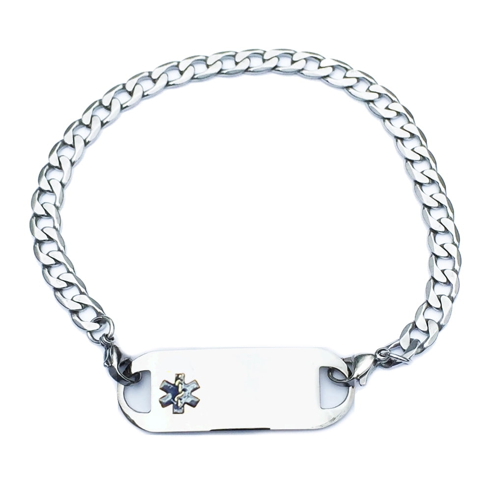 Ladies Curb Link Medical Alert ID Bracelet with Engraving Plate. Custom ...