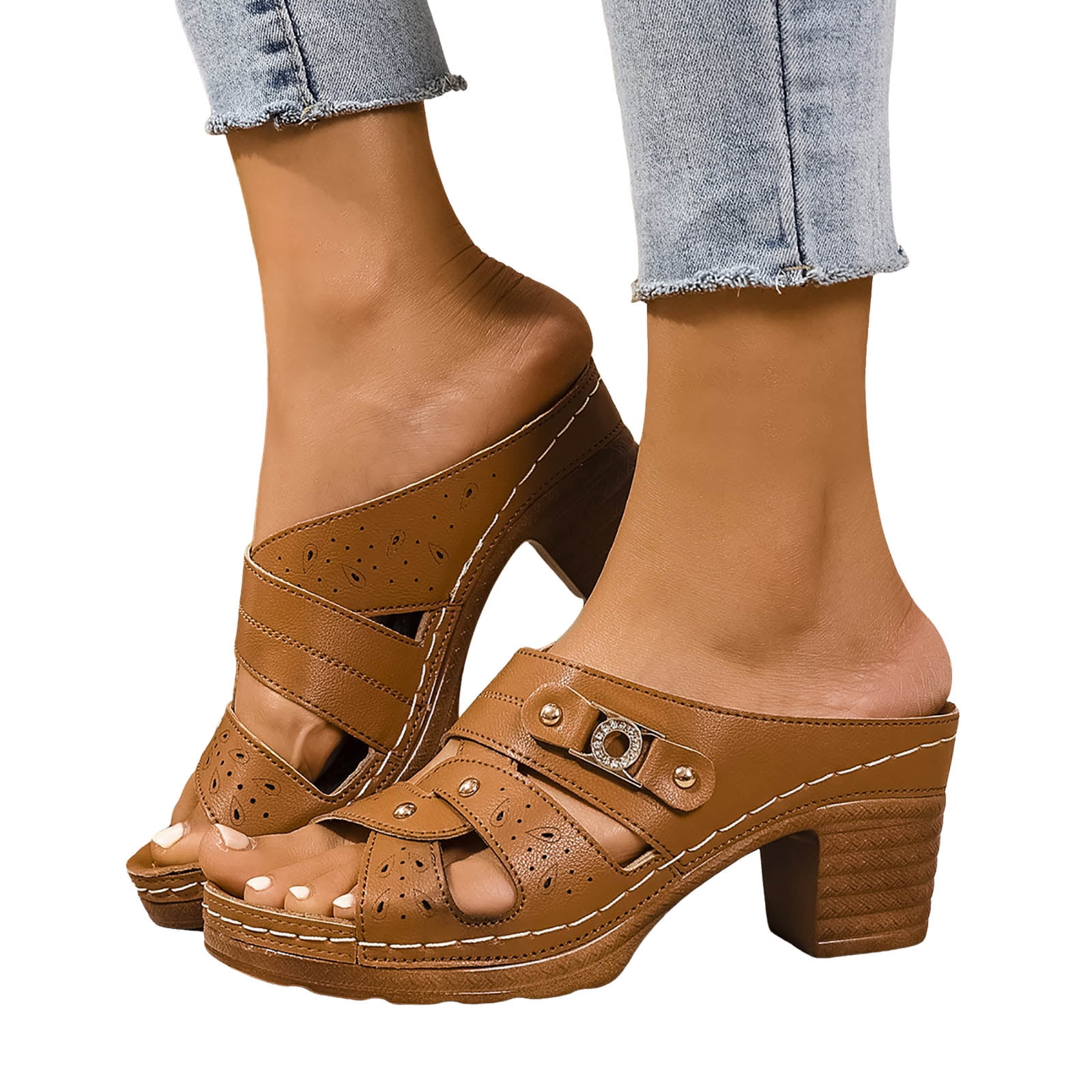 Ladies Dress Slides Sandals for Women 2025 Fashion Casual Leather Peep ...