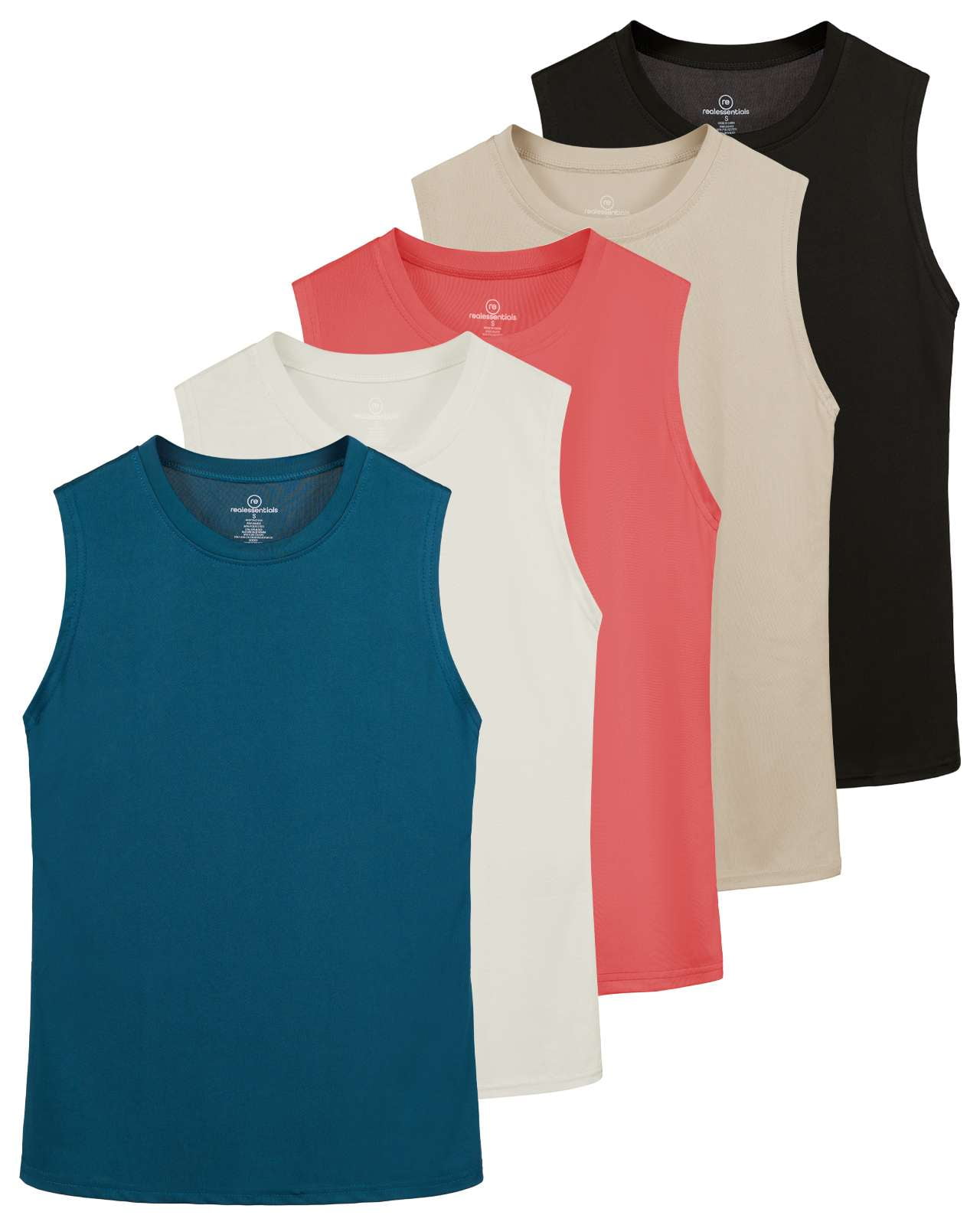 Real Essentials 5 Pack: Women's Dry-Fit Tank Top - Racerback Sleeveless ...