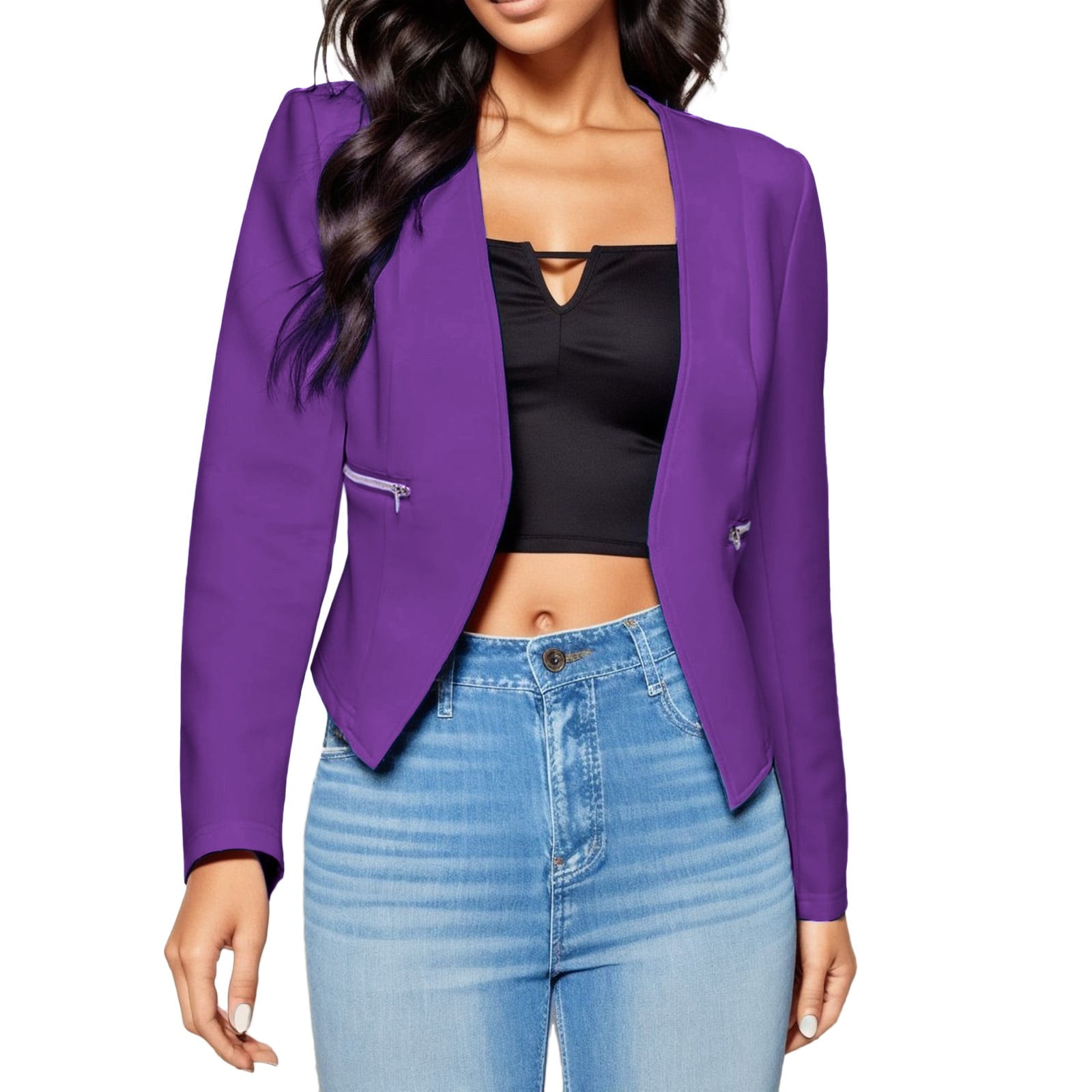 Ladies Elegant Casual Solid Color Zipper Pockets Suit Thin Jacket Stylish Long Coats For Women