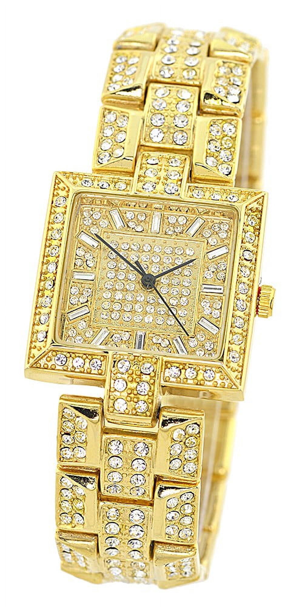 Ladies Elegant Gold-Tone Iceout CZ Clubbing watch 30x40mm 8mm thick ...