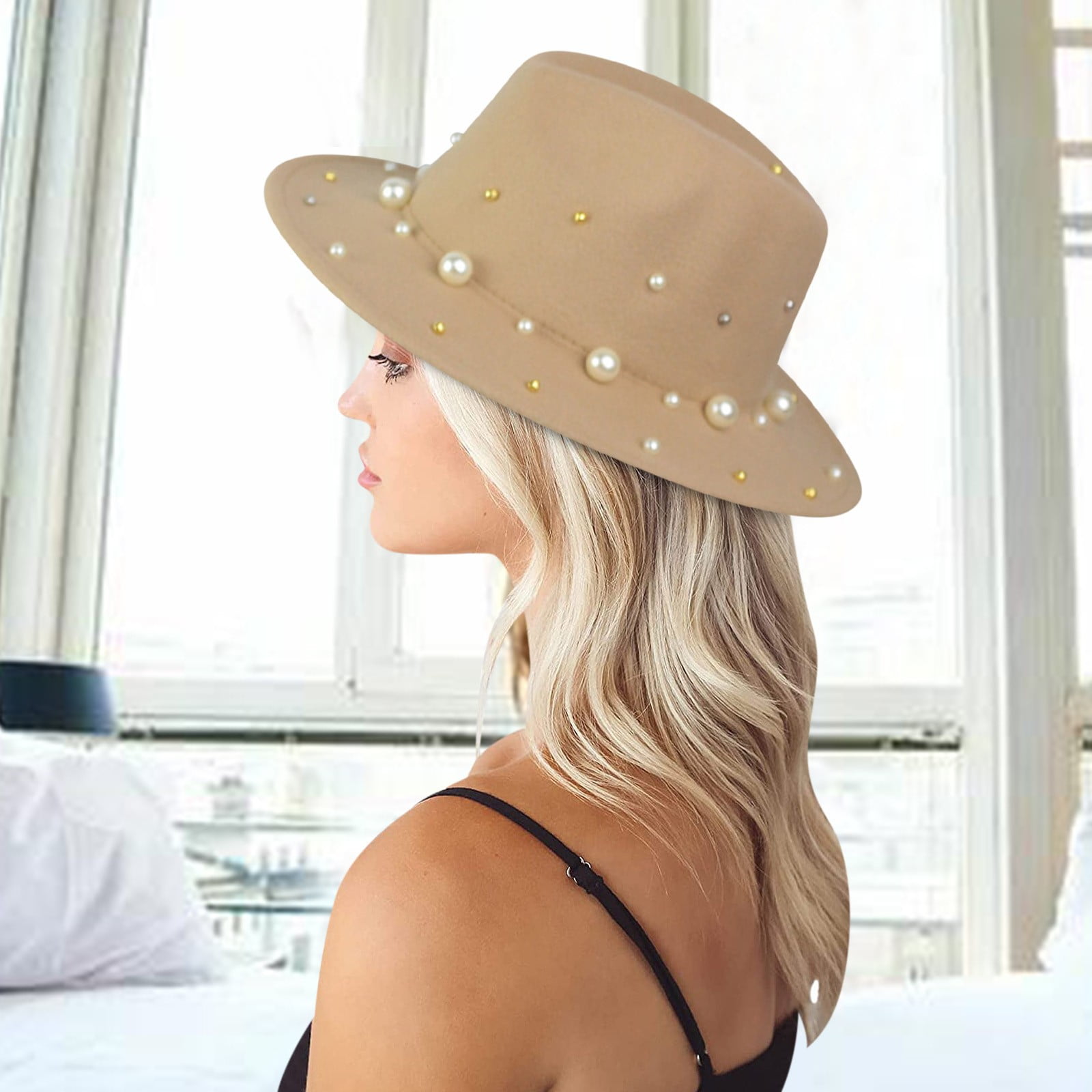Ladies Fashion Fedora Hat Panama Hat With Handmade Pearls Running Cap ...