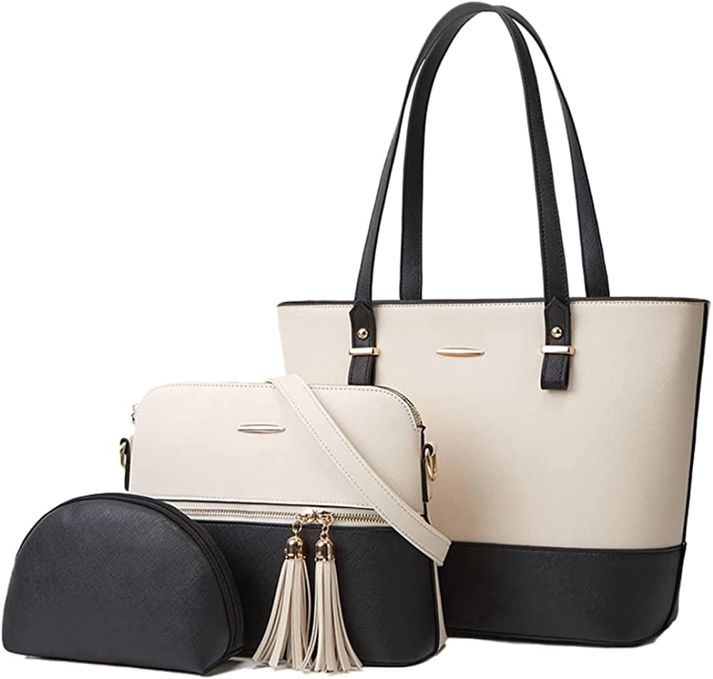 Ladies Fashion Leather Handbag 3pcs/set (Black/White) - Walmart.com