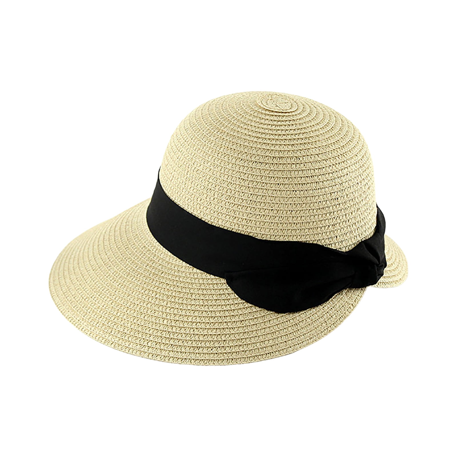Ladies Fashion Summer Beach Bow Split Hat Folding Straw Sun Hat ...