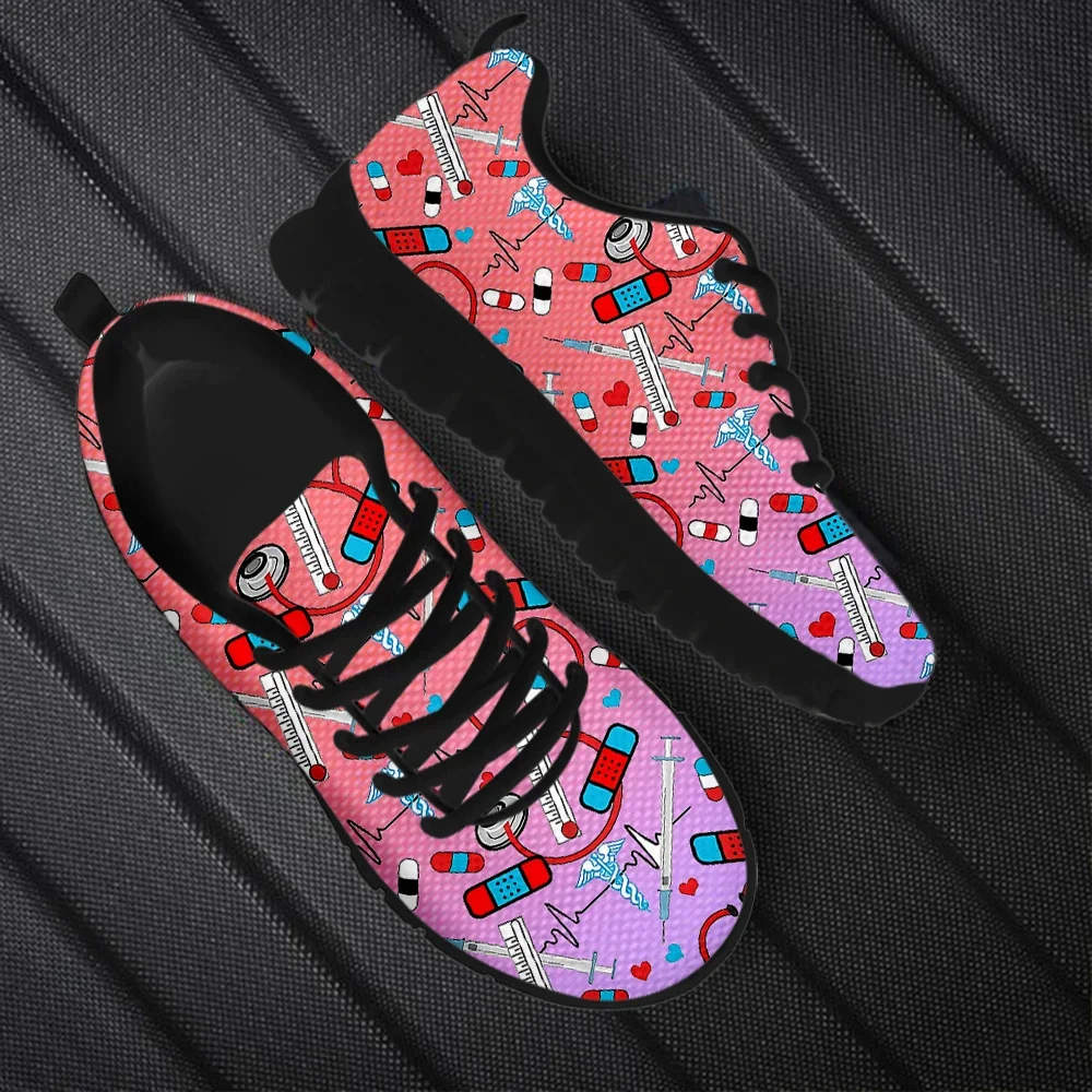 Ladies Flat Shoes Gradient Medical Facilities Pattern Lace-up Casual ...