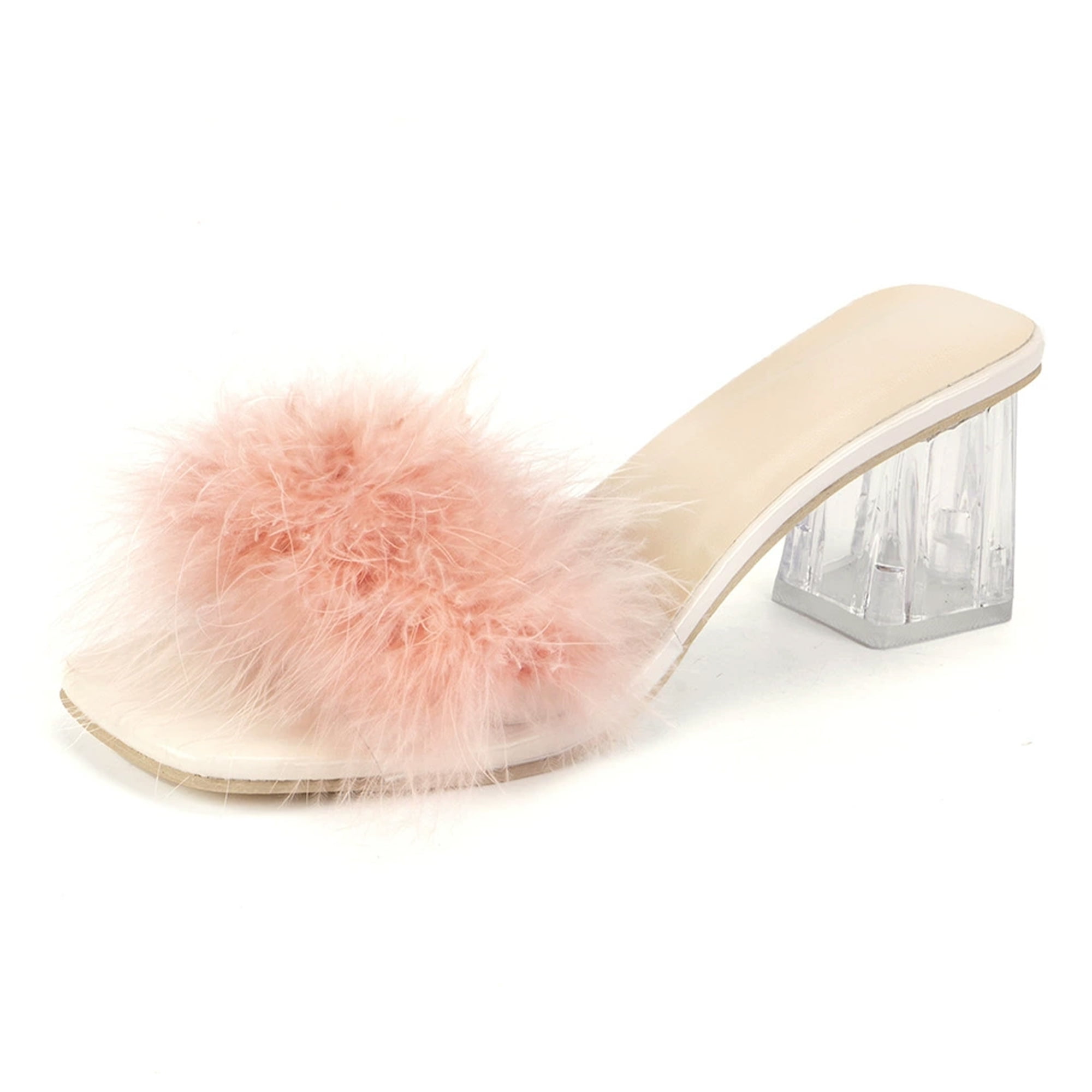 Ladies Fluffy Feather Clear High Heels for Women Sandals, Fashion Sexy ...