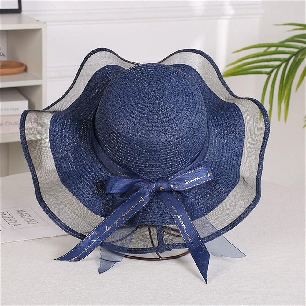 Ladies Folding Beach Summer Big Wide Brim Sun Hat Sun Protection Straw ...