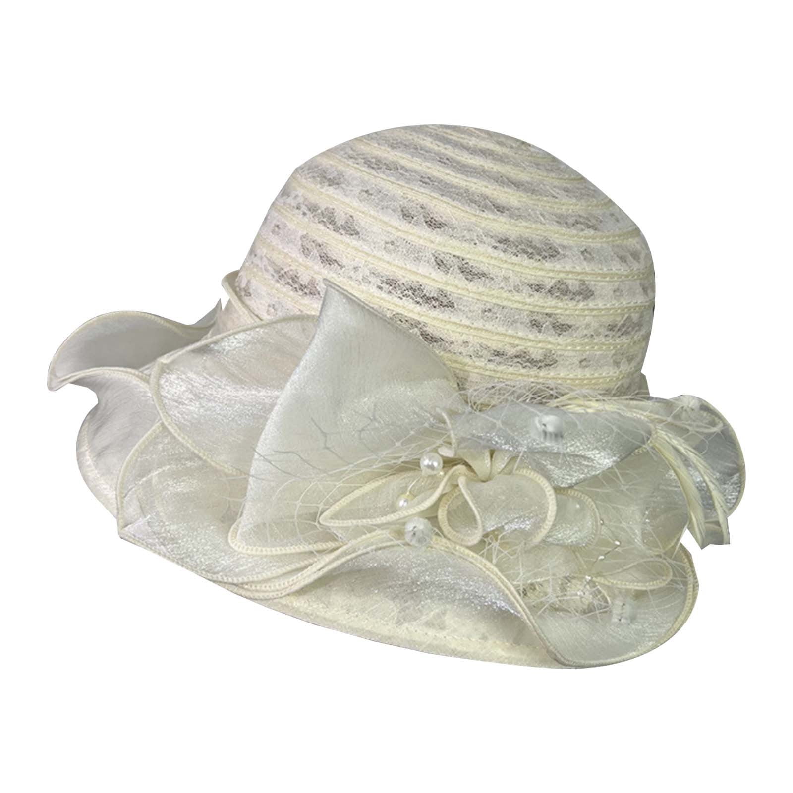 Ladies French Floral Embellished Wide Brim Sun Hat Netted Beach ...