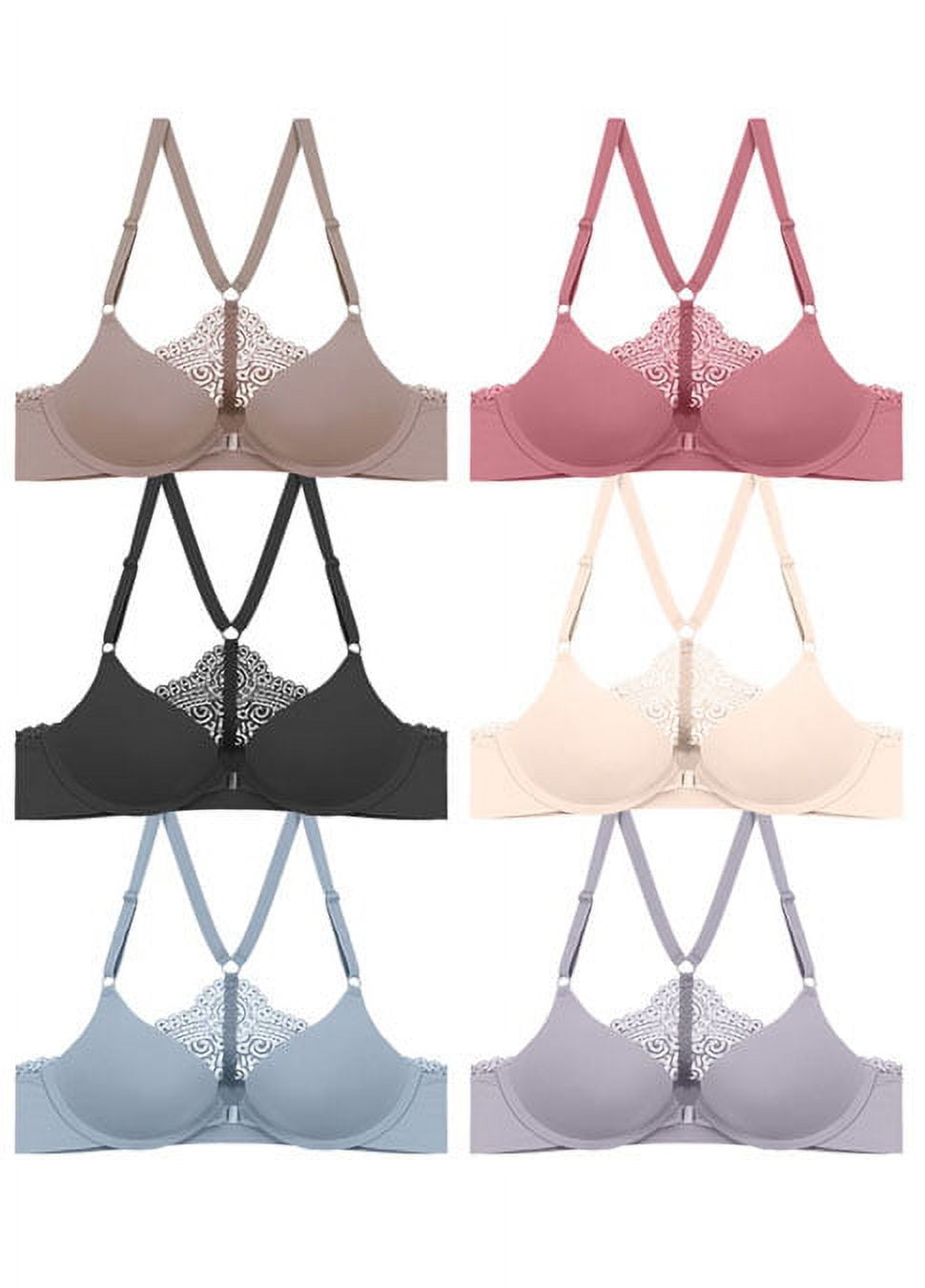 Ladies Full Coverage No Push Up Lace Back Front Closure Bra 6 Piece ...