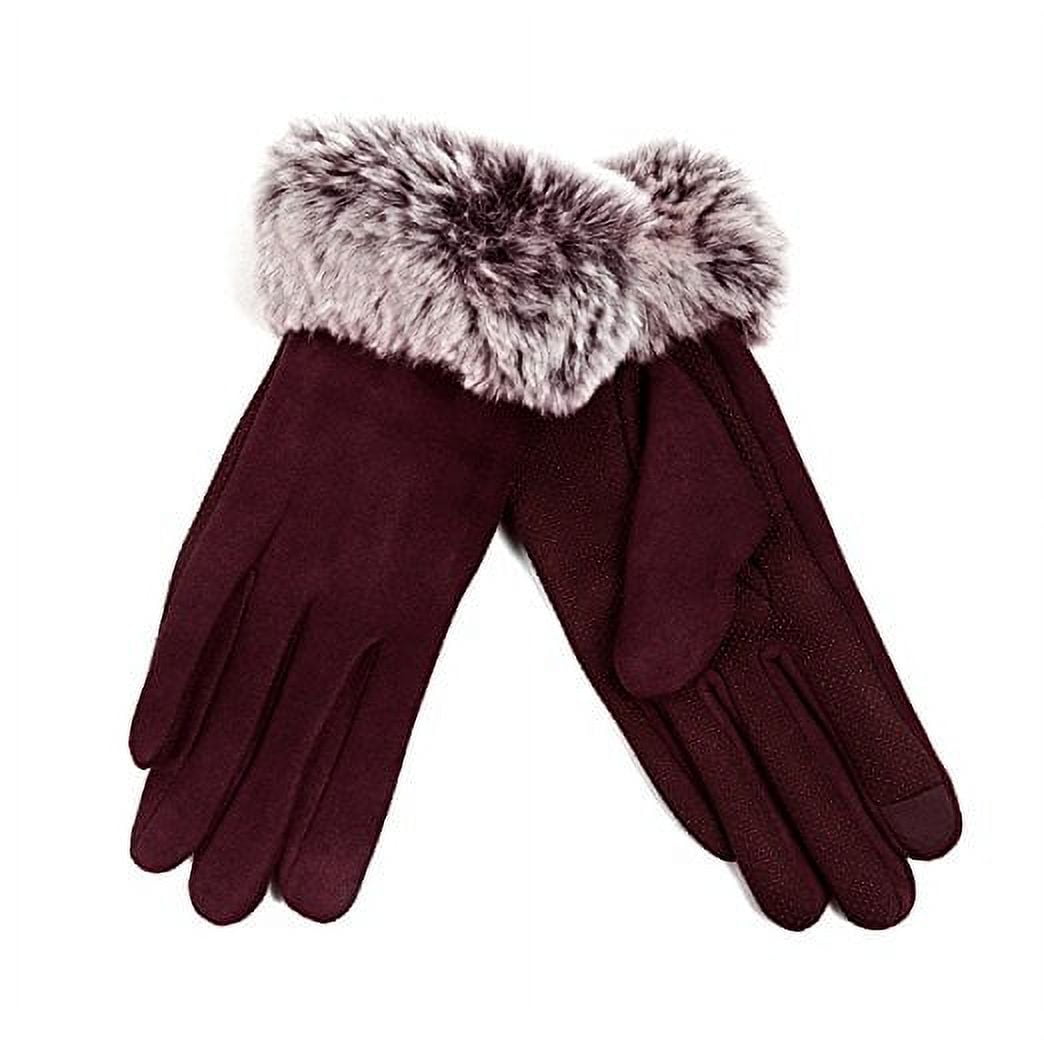 Ladies Fuzzy Faux Fur Winter Gloves with Fleece Lining - Warm Microgrip ...
