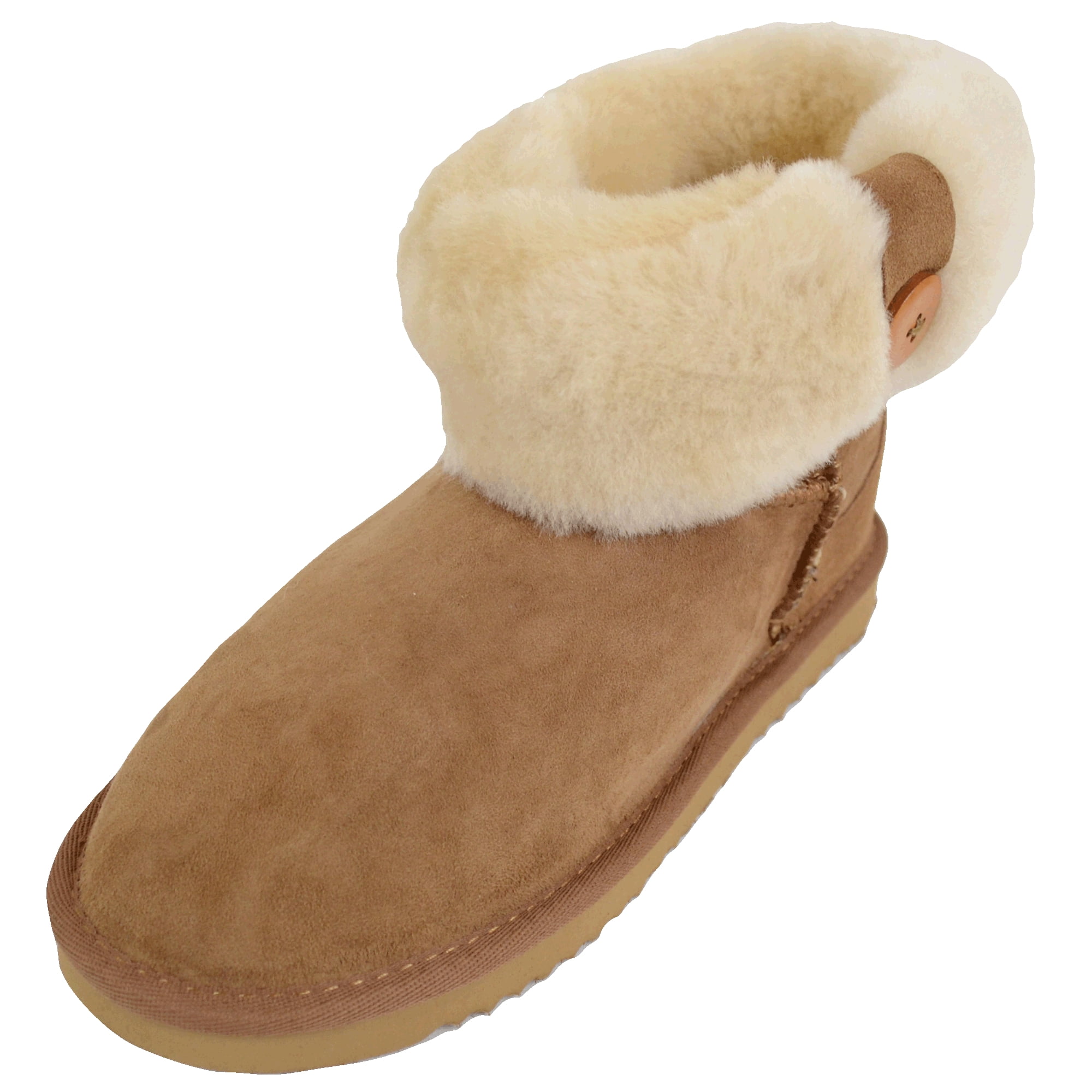 Ladies Genuine Sheepskin Lower Calf Roll Down Short Boot with Button ...