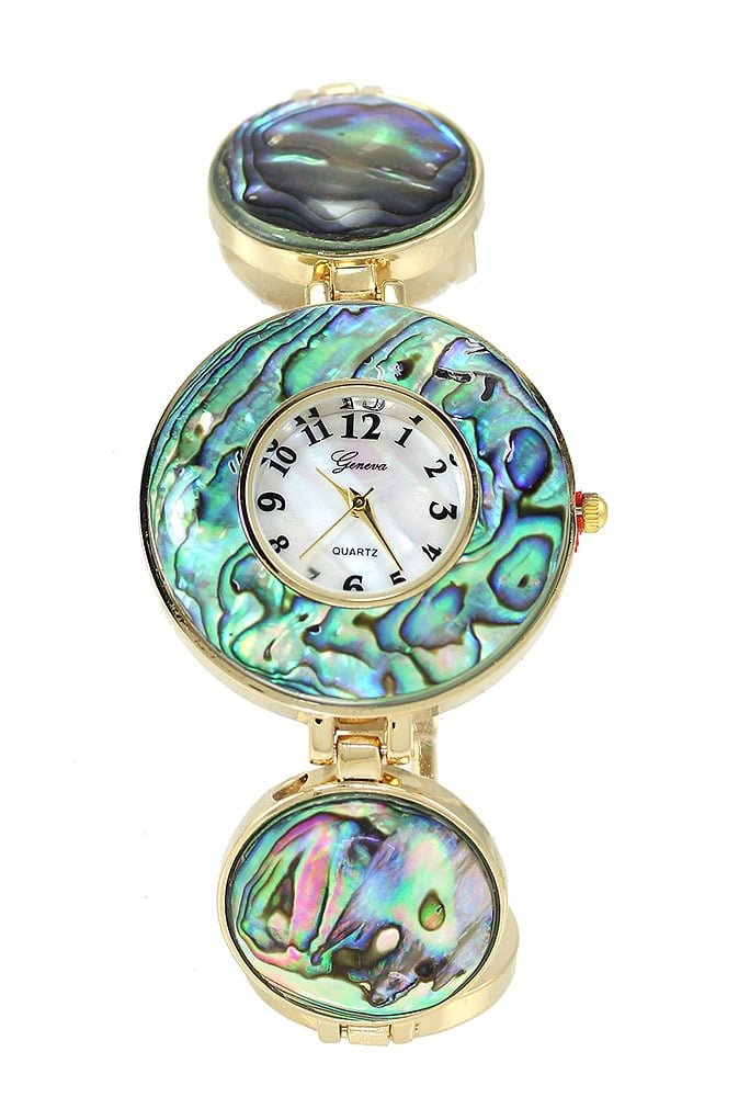 Ladies Gold tone Abalone shell bracelet clubbing watch 37.5 mm 10mm ...
