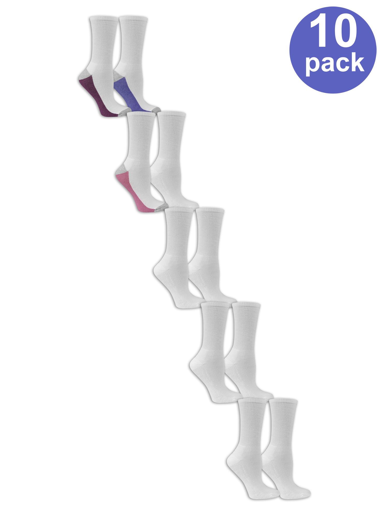 Ladies Half Cushion Crew Socks, 10 Pair - Walmart.com