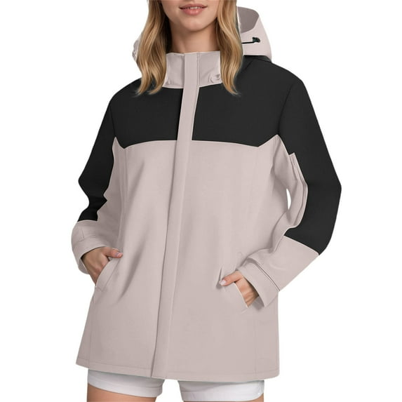 Ladies Jackets Windbreaker Waterproof Softshell Jacket with Hood Zip Up ...