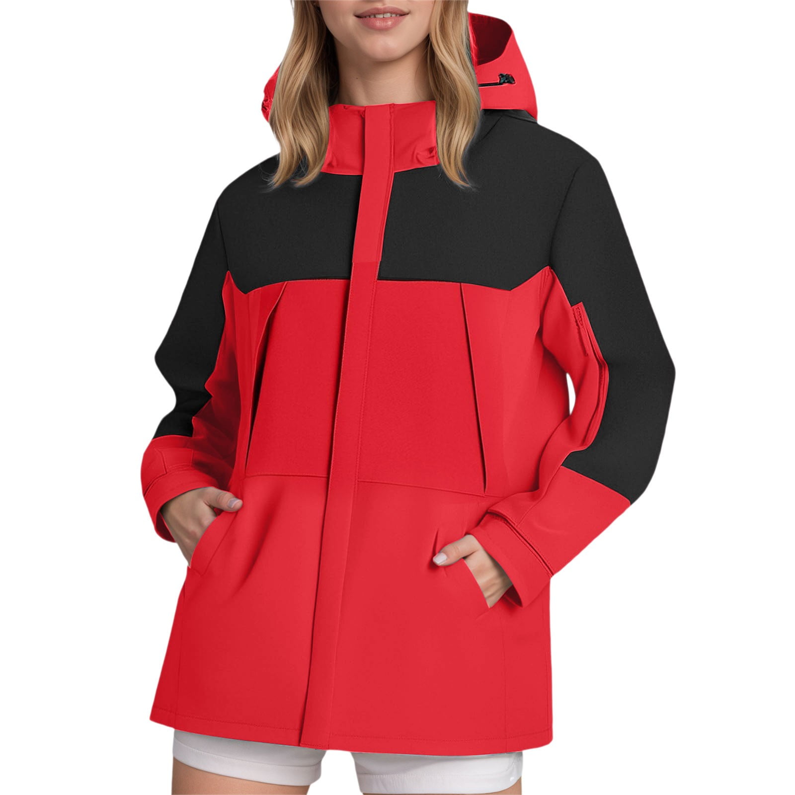 Ladies Jackets Windbreaker Waterproof Softshell Jacket with Hood Zip Up ...