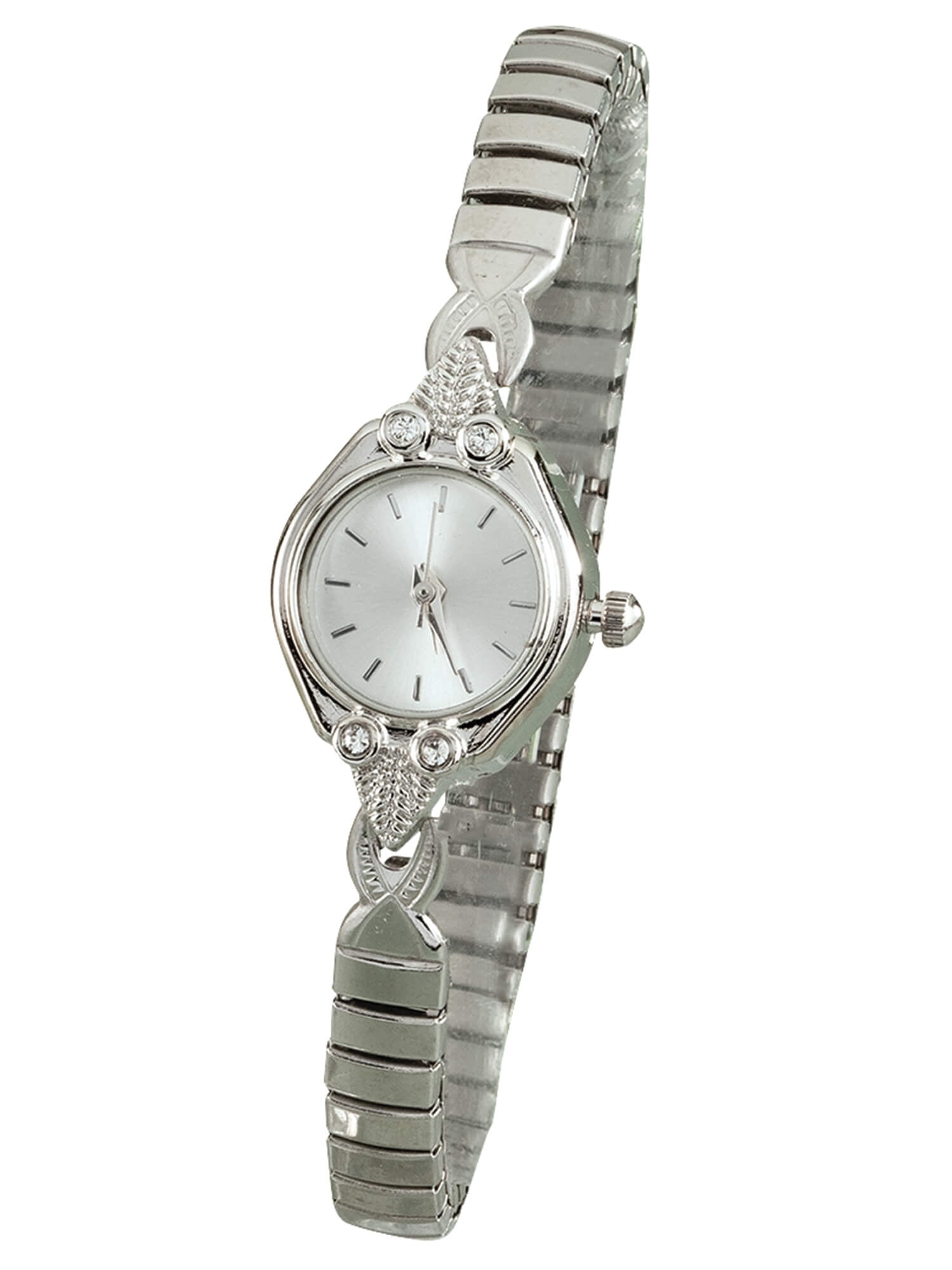 Ladies Dressy Wrist Watch, Jeweled Expansion, Stretchy Stainless Steel ...