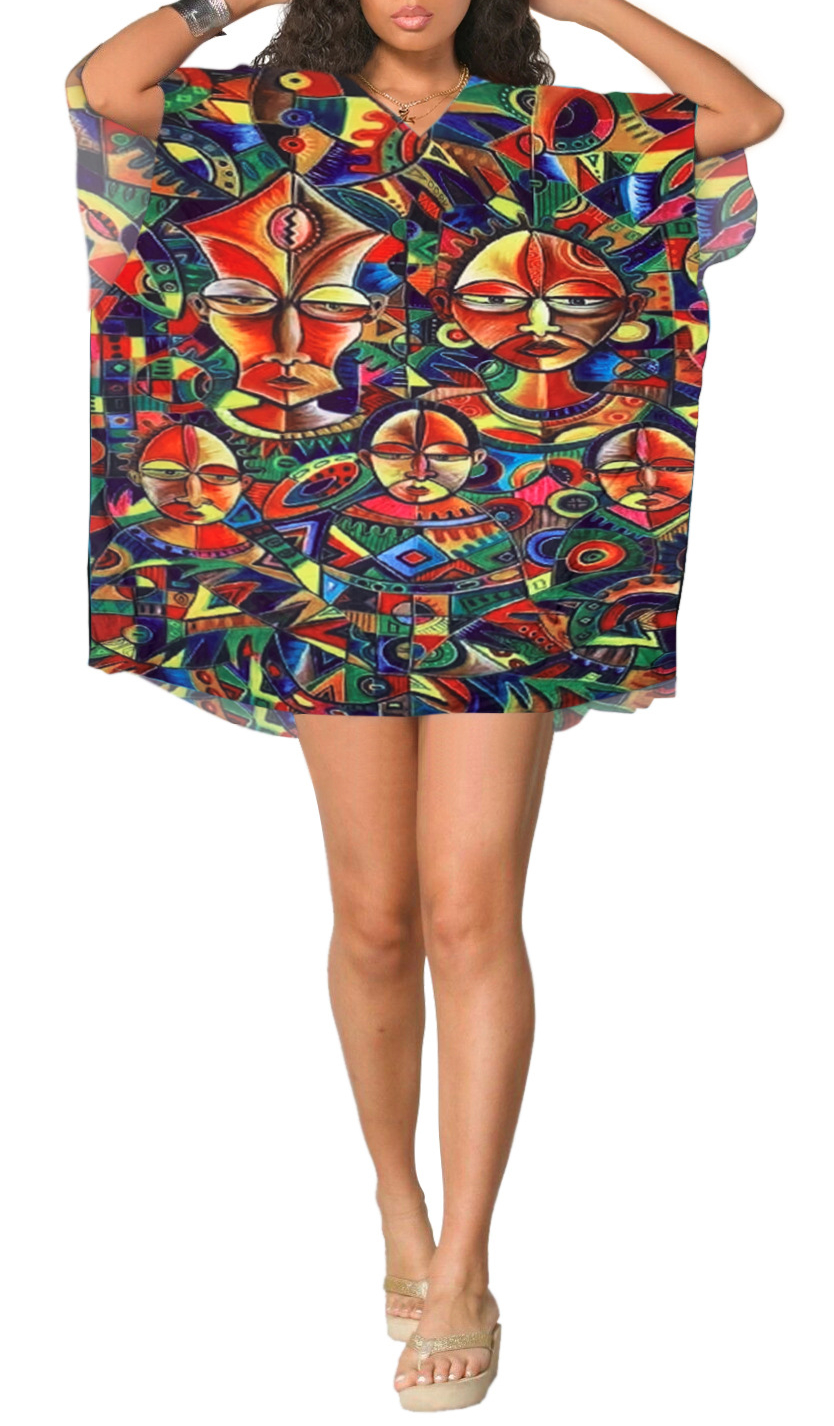 Ladies Kaftans Kimono Short Style Dresses Long Printed Caftan Beach ...
